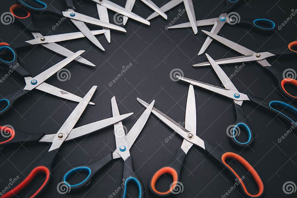 Red and Blue Scissors are on Table Stock Image - Image of black, idea ...
