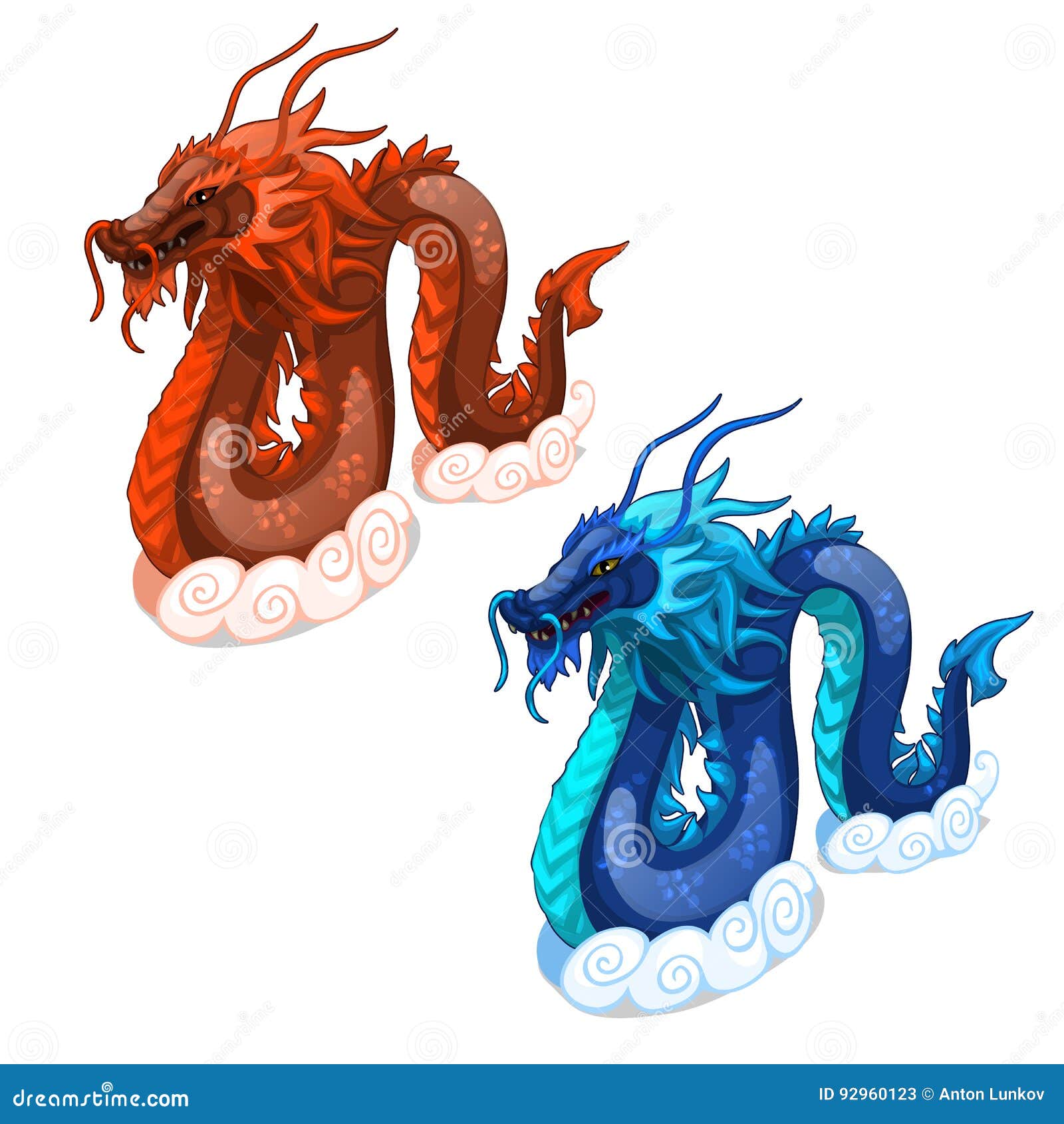 Red and Blue Serpent Dragons. Vector Isolated Stock Vector ...