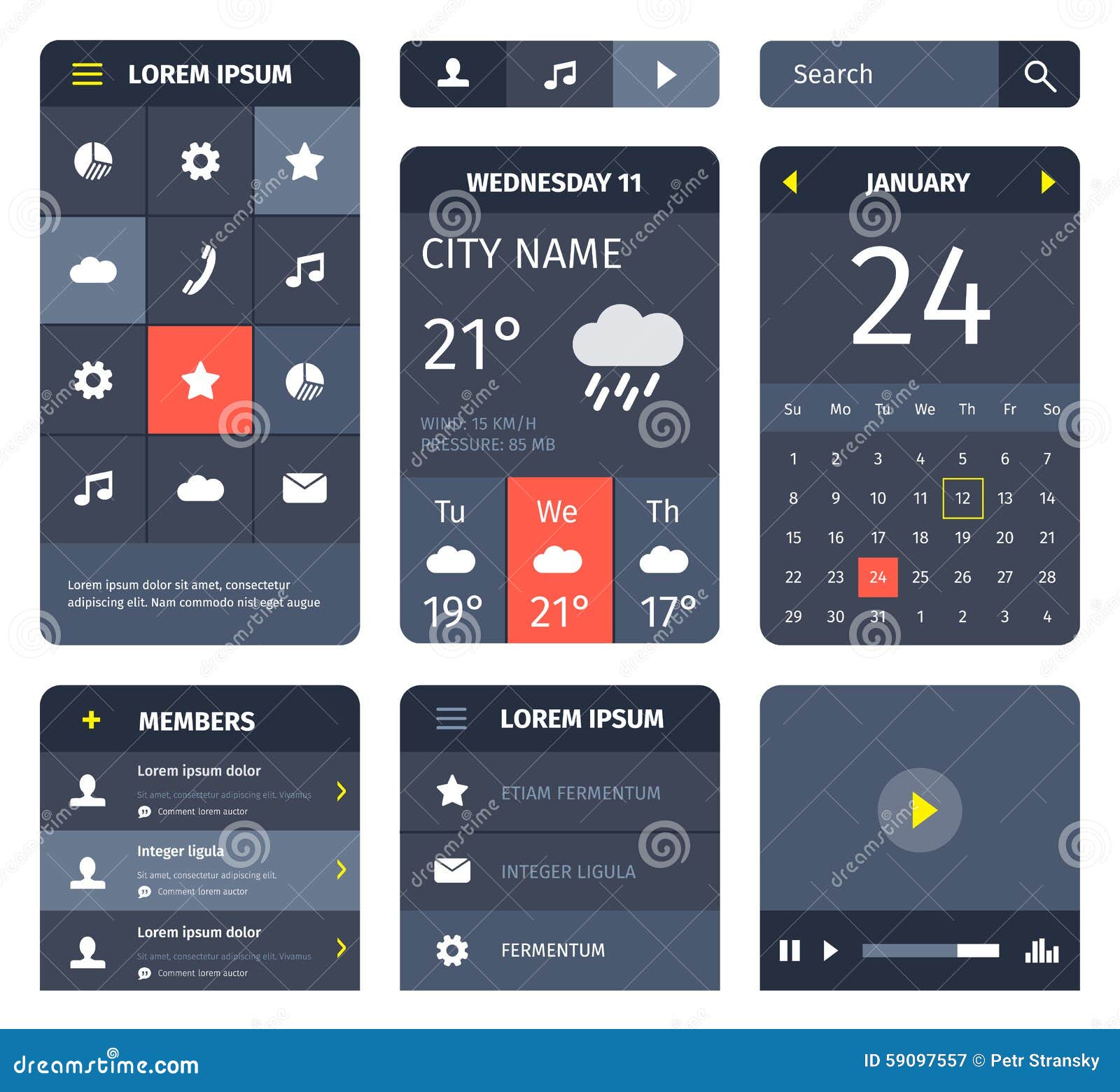 Red and Blue Set of Mobile Interface Elements on Stock Vector ...