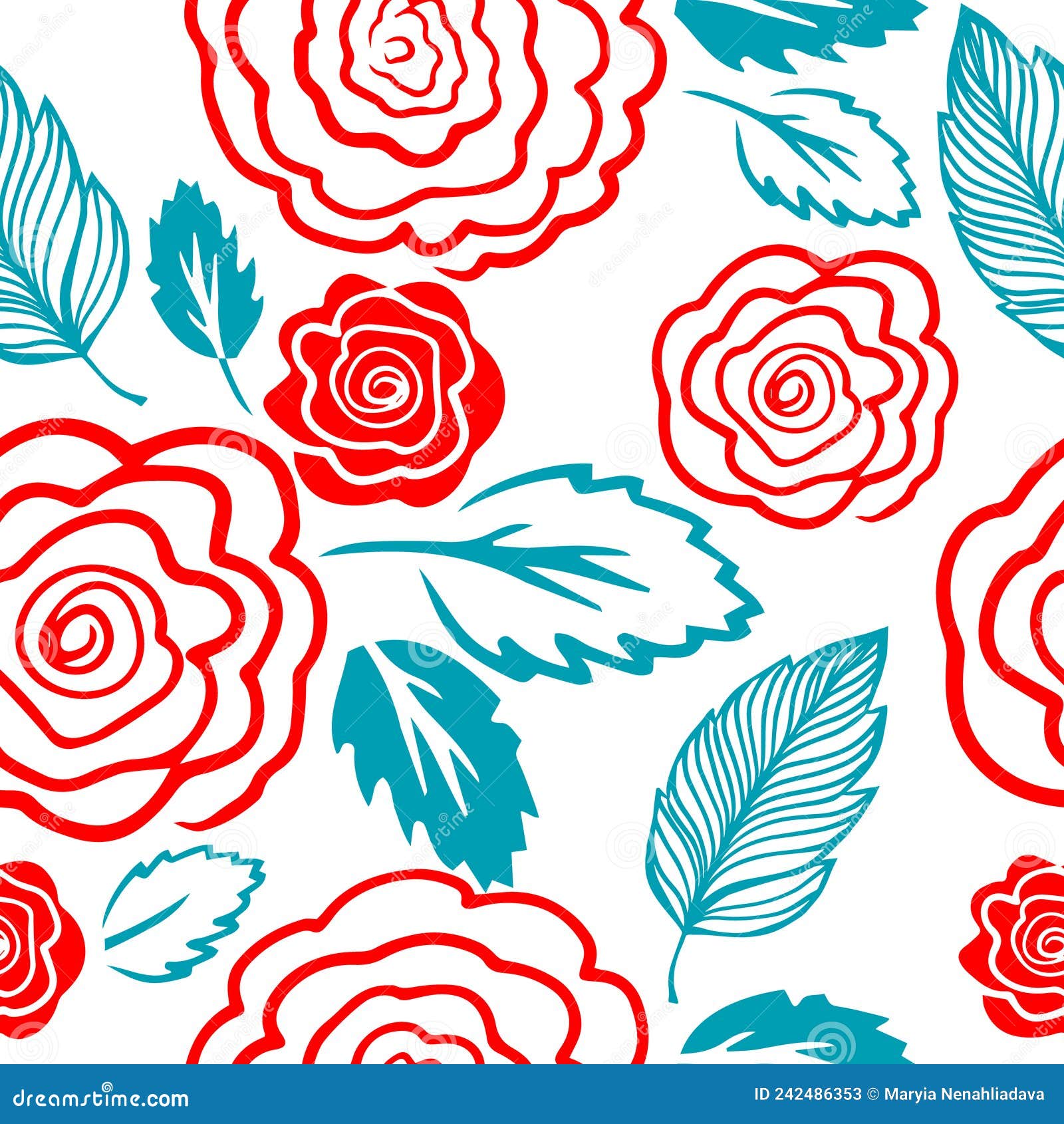 Red and Blue Simple Roses Seamless Pattern. Vector Illustration Stock ...