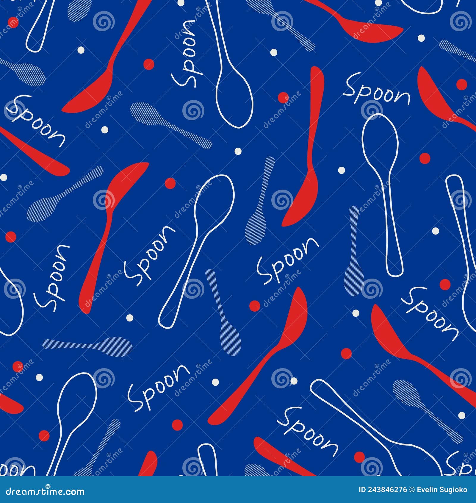 Red Blue Spoons Vector Graphic Silhouette Seamless Pattern Stock Vector ...