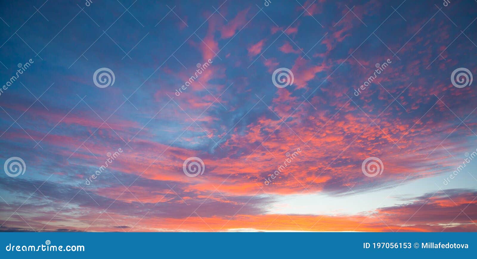 Red and Blue Sunset Sky with Clouds and Sun Stock Image - Image of ...