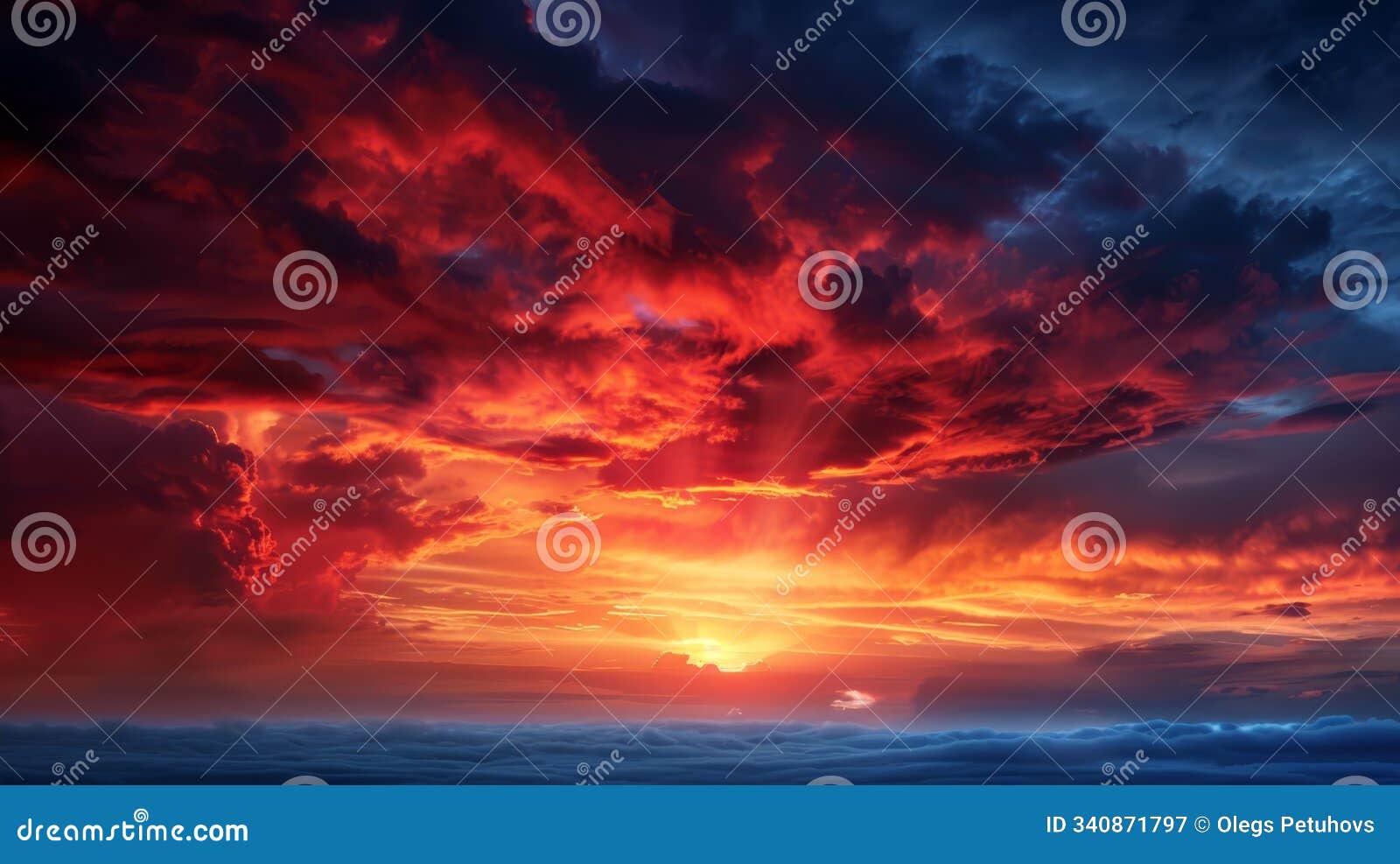 A Red and Blue Sunset Sky with Clouds Sun in between Stock Illustration ...