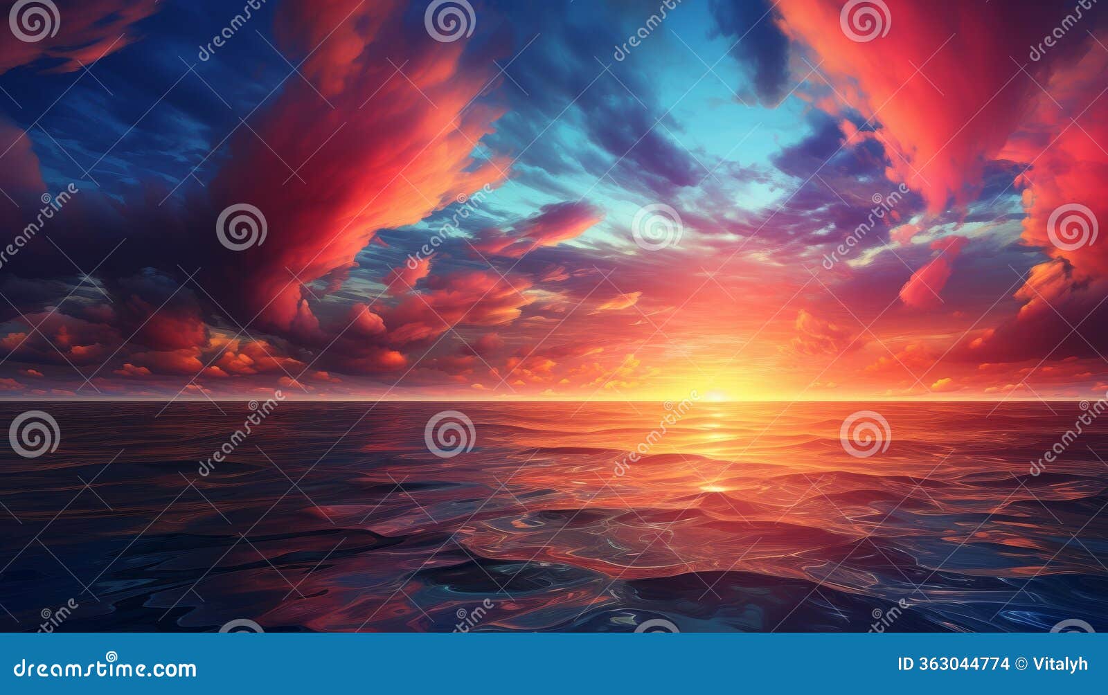Red and Blue Sunset or Sunrise on a Cloudy Sky Background Over Ocean ...
