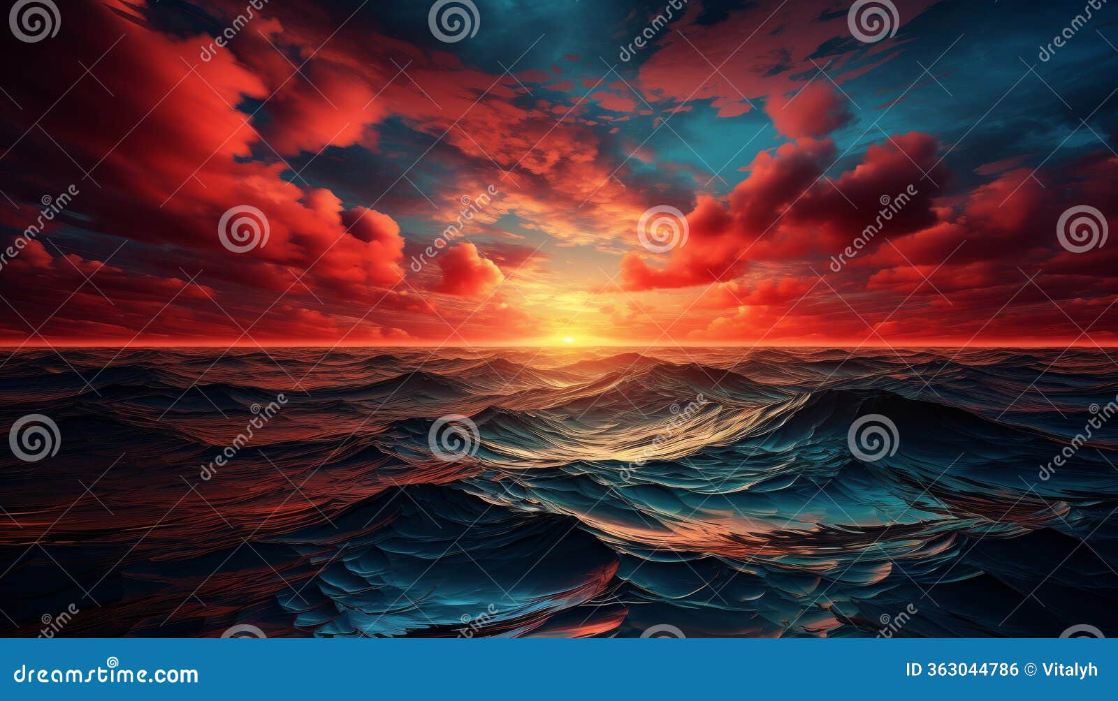Red and Blue Sunset or Sunrise on a Cloudy Sky Background Over Ocean ...