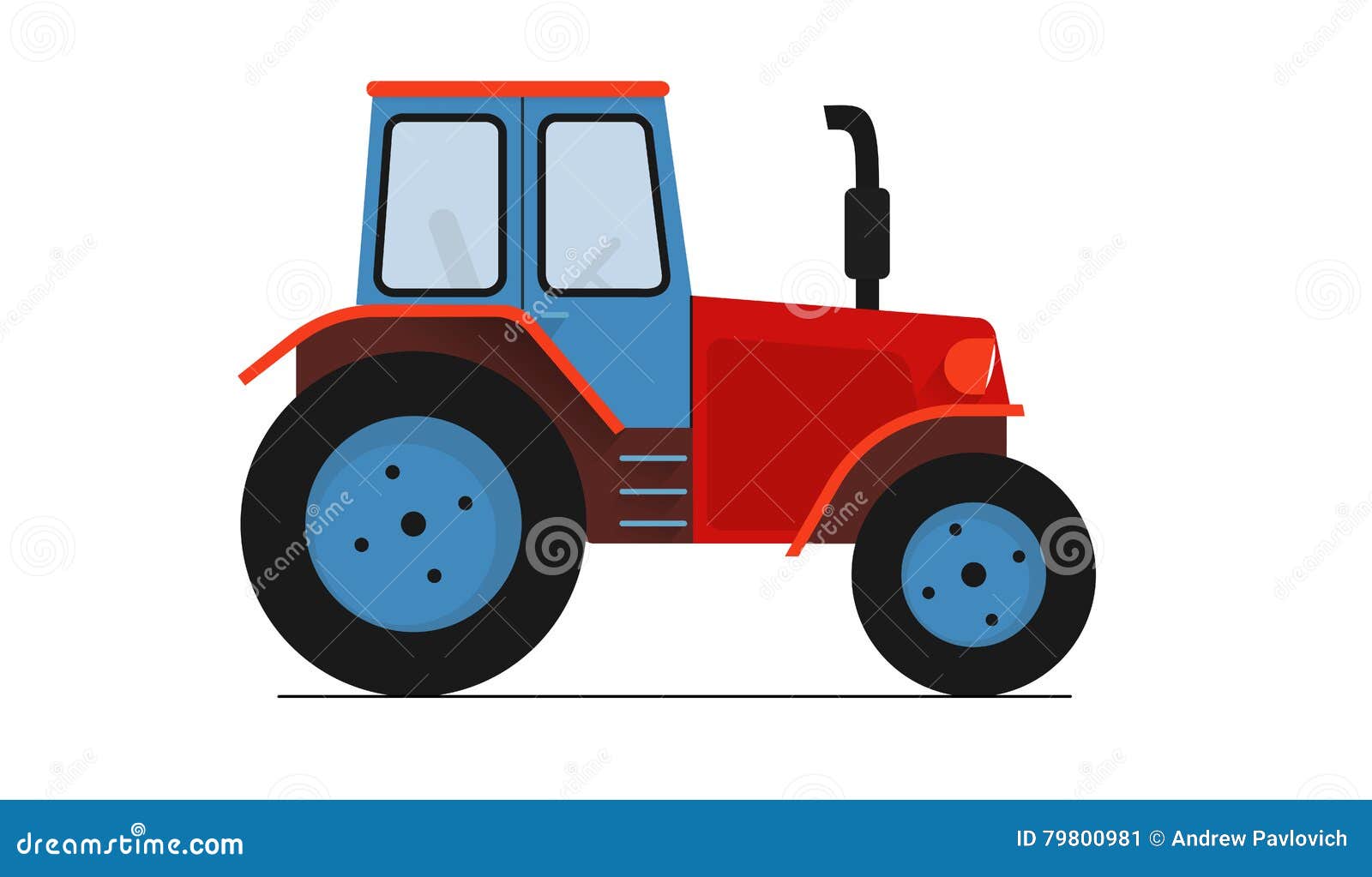 Red Blue Tractor on White Flat Vector Illustration Stock Vector ...