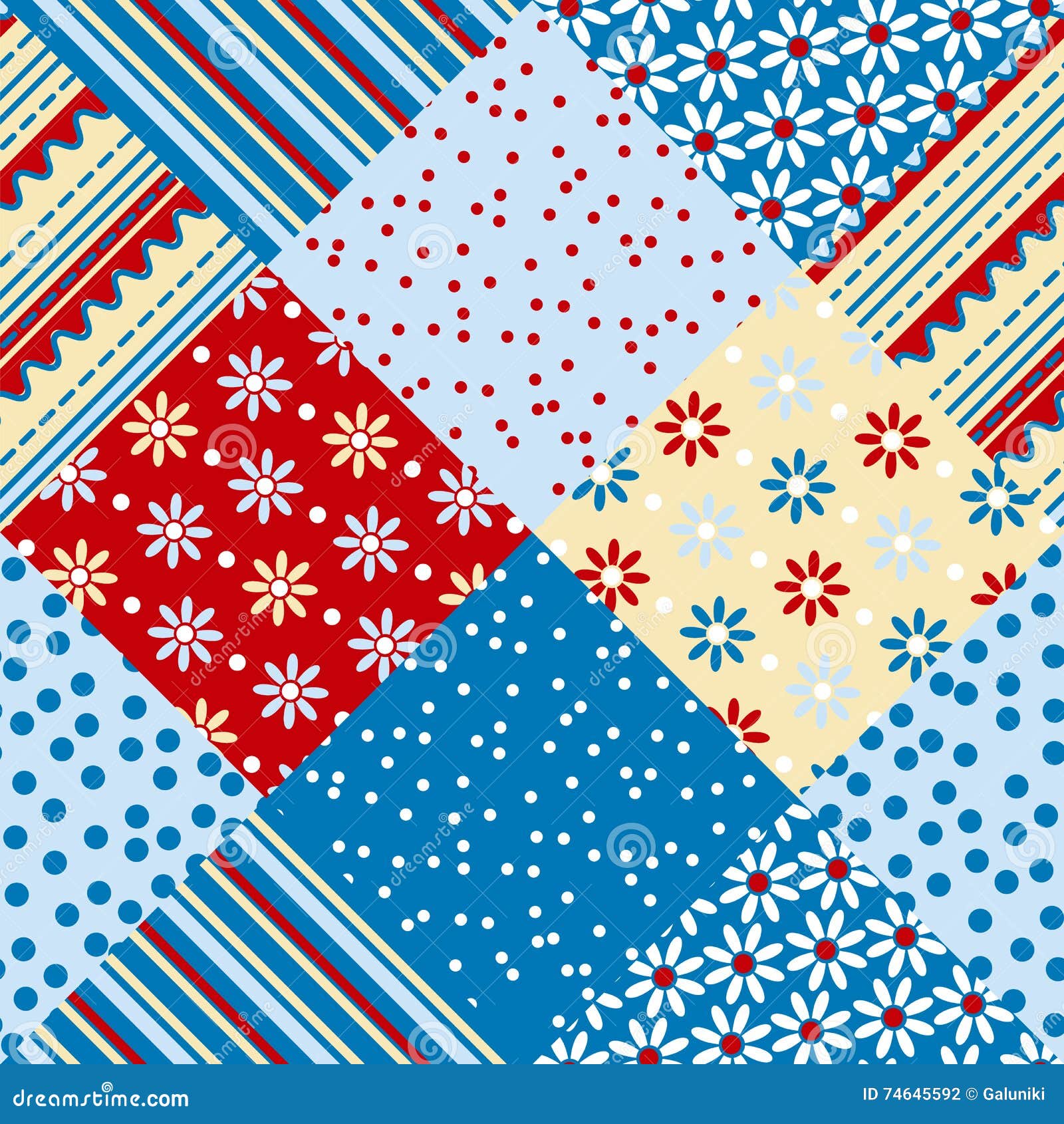 Red and Blue Traditional Patchwork Stock Vector - Illustration of ...