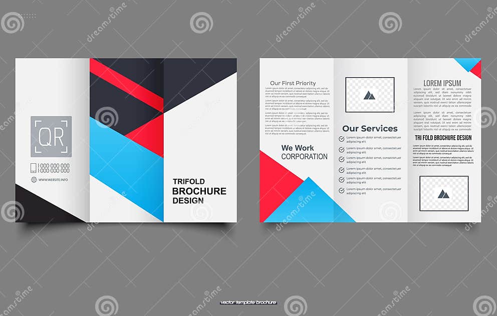 Red and Blue Trifold Brochure. Vector Illustration Stock Illustration ...