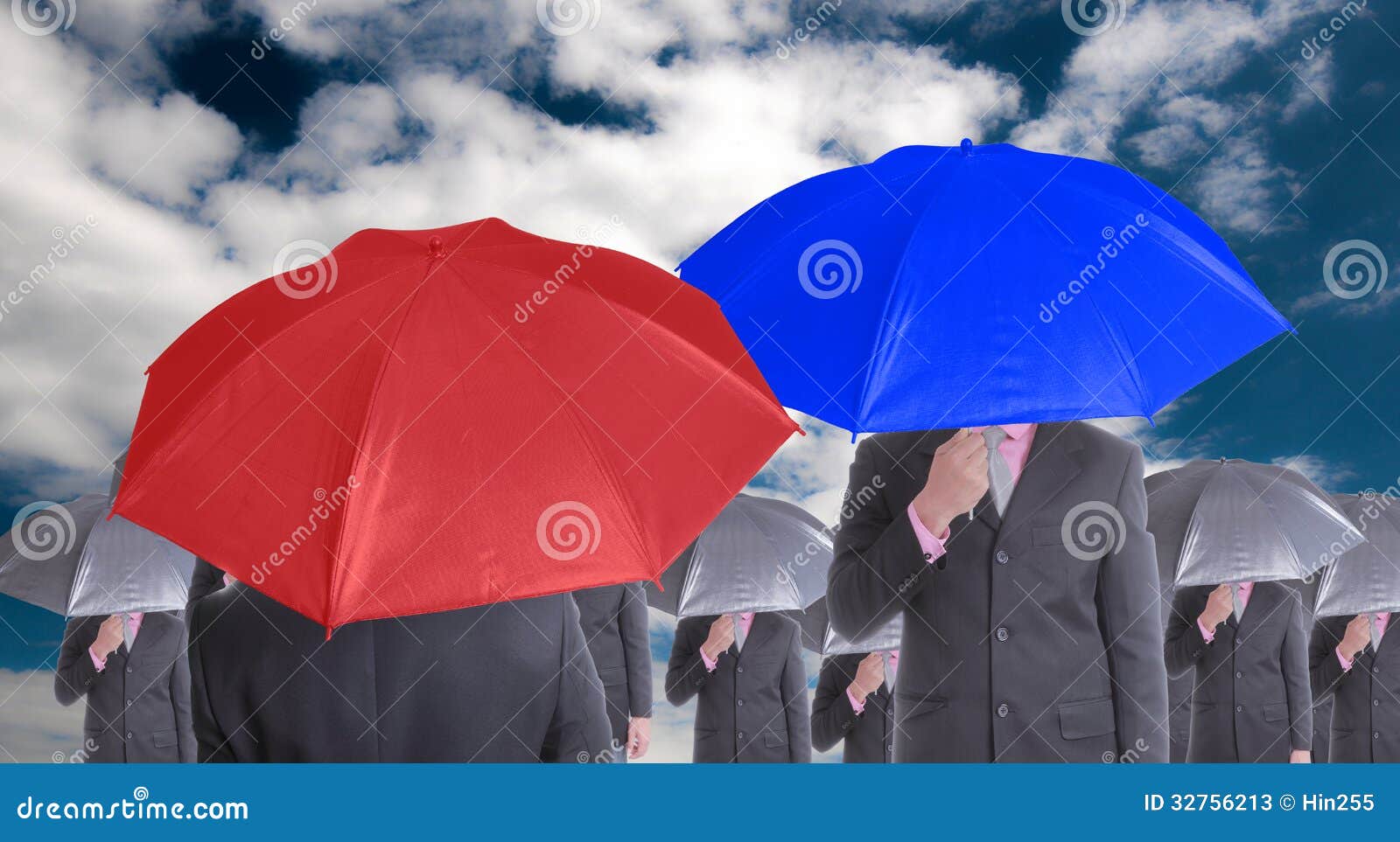 Red and Blue Umbrella Leader Look and Competition Together Stock Image ...