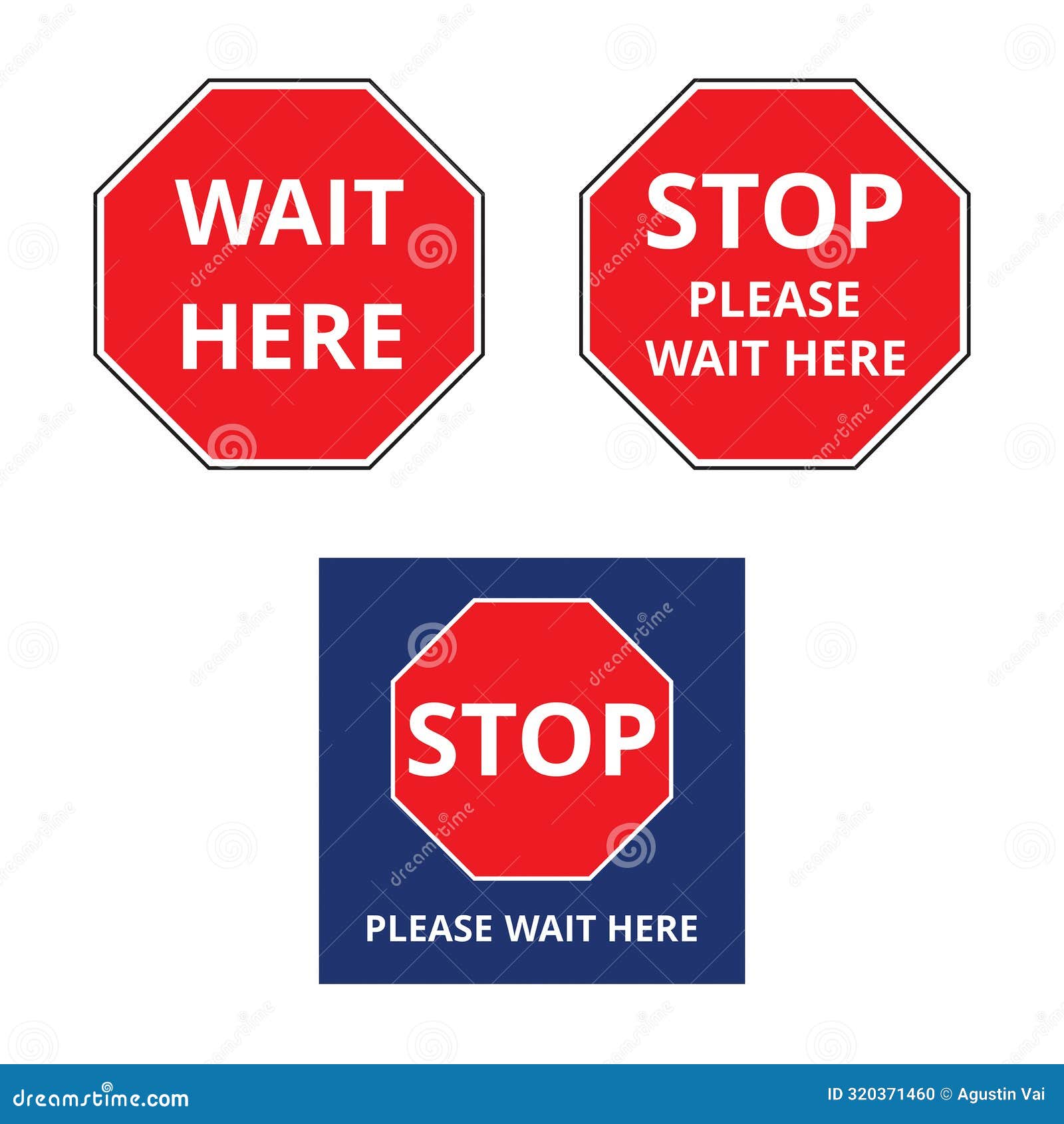 Red and Blue Wait Here Signs on a White Background Stock Vector ...