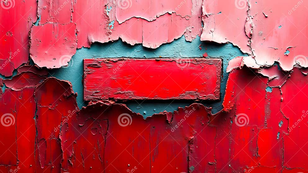 A Red and Blue Wall with Peeling Paint on it Stock Image - Image of ...