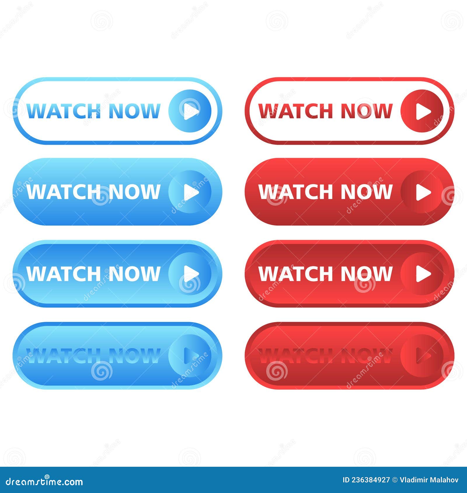 Red and Blue Watch Now Button in Neomorphism Style. Stock Vector ...