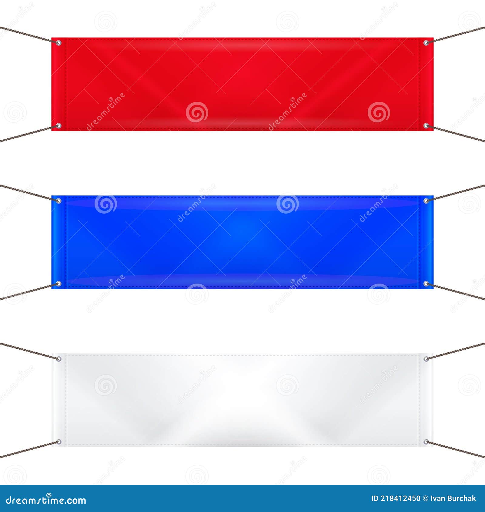 Red, Blue and White Textile Banners with Folds Template Set. Vector ...
