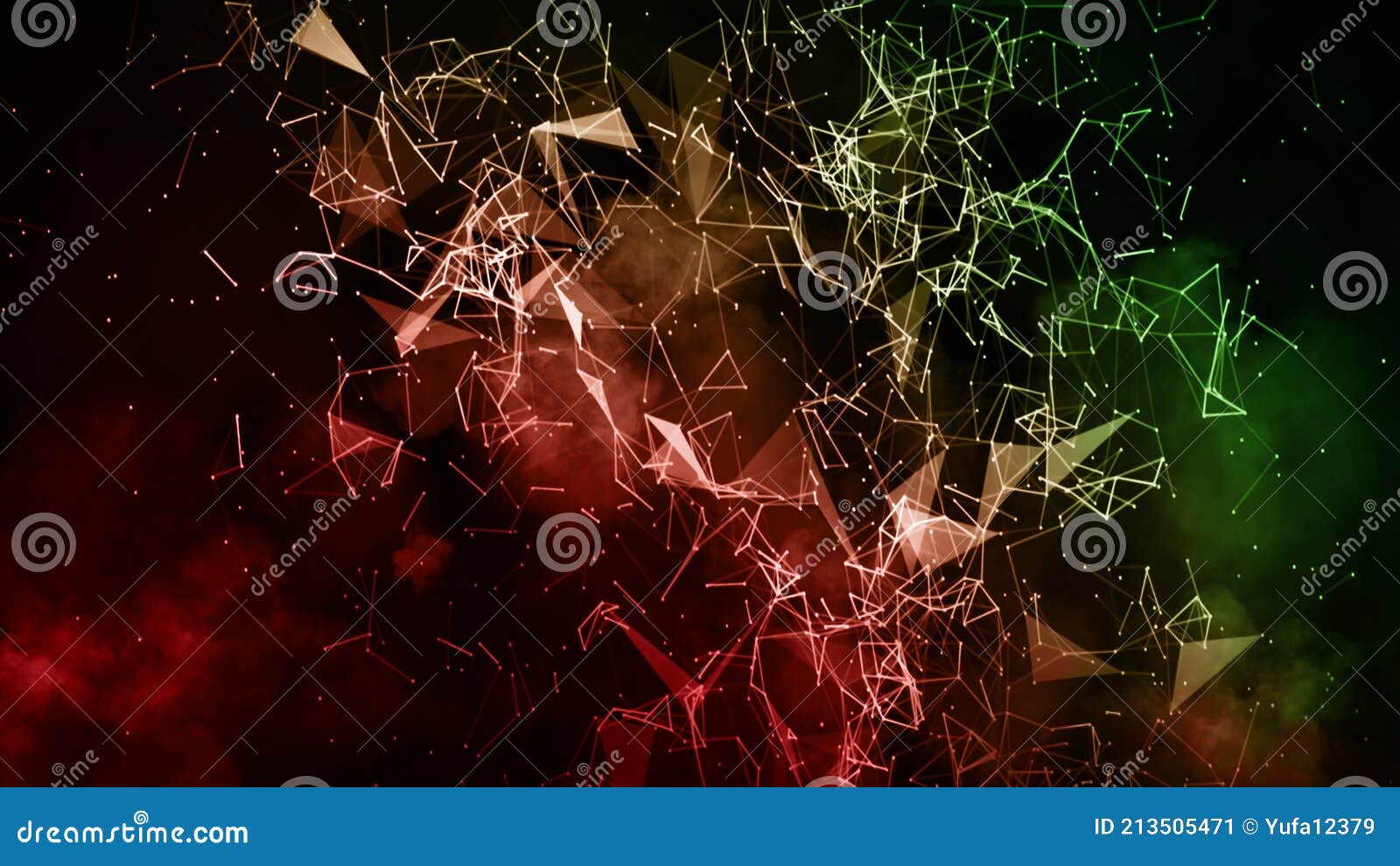 Red Blurred Abstract Plexus Particle Effect Background. Mess Communication Technology Network ...
