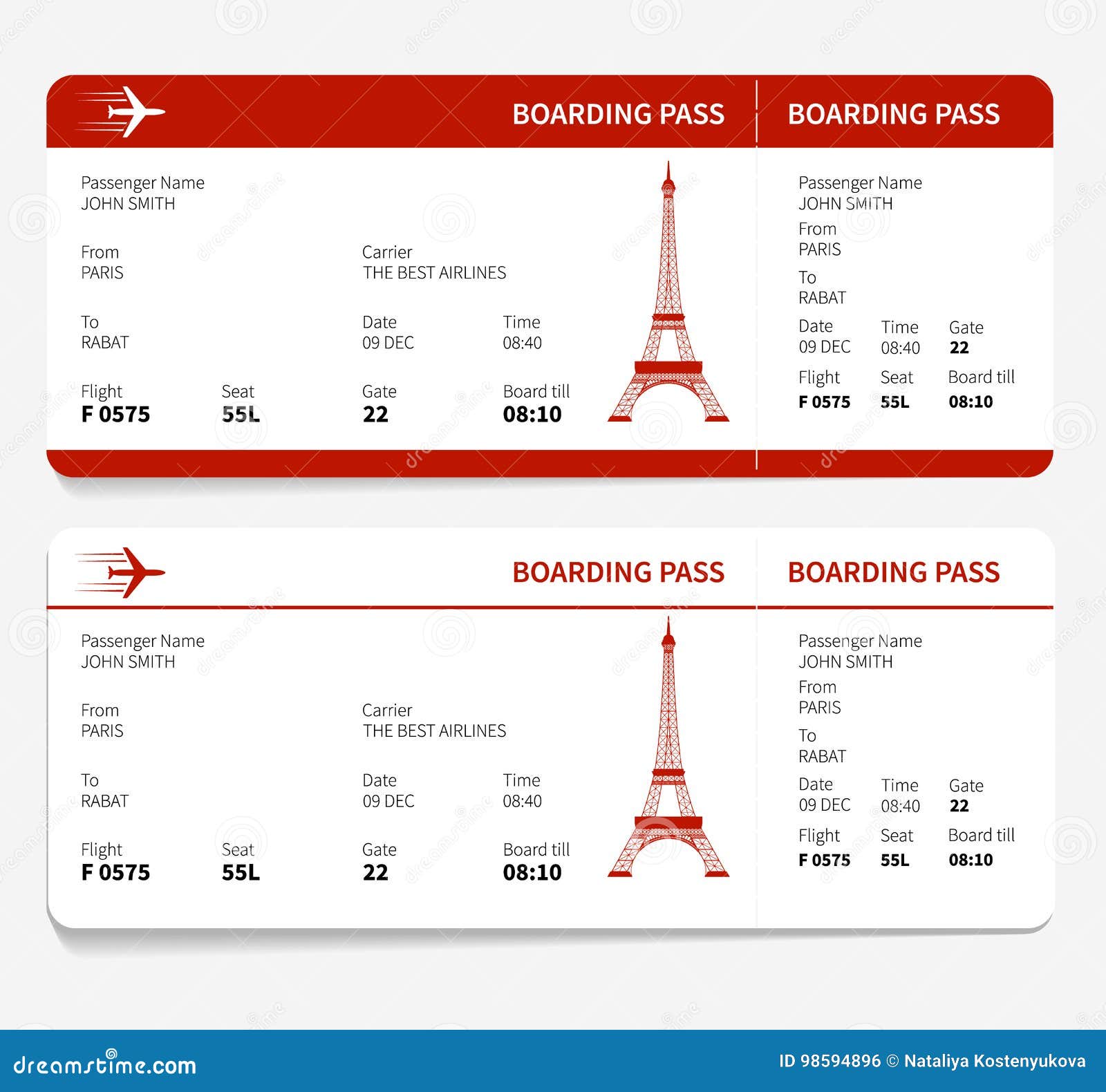 Red boarding pass stock vector. Illustration of ticket - 98594896