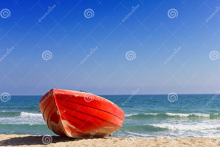 Red boat on beach stock photo. Image of coast, exotic - 27090784