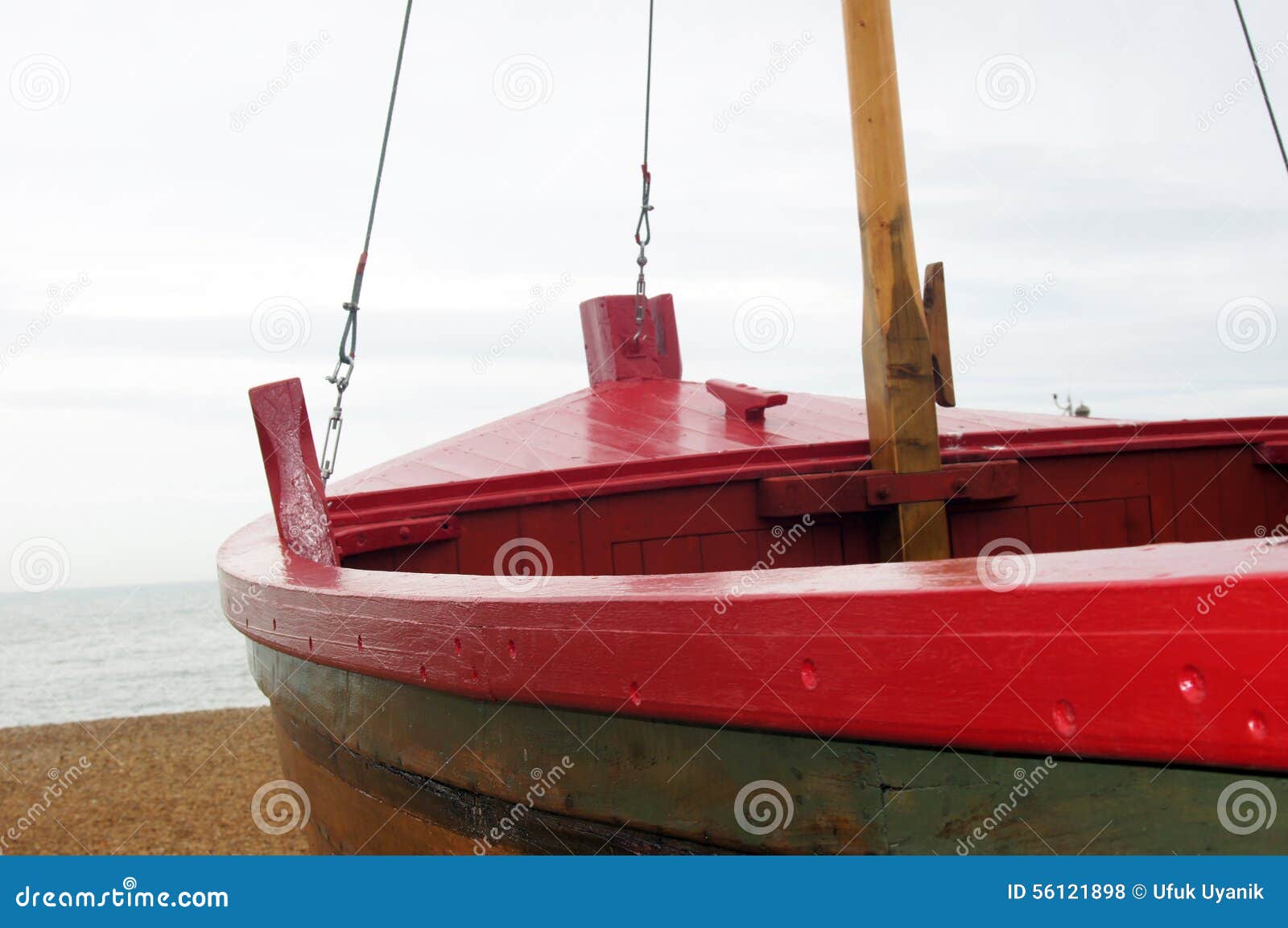 Red boat on the beach stock photo. Image of scenic, nautical - 56121898