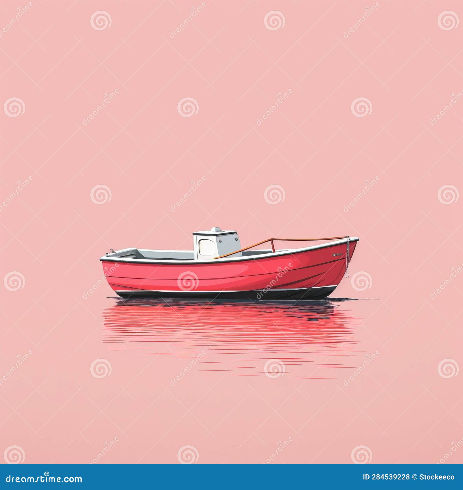 Hyperrealistic Illustration of a Small Pink Boat in Water Stock ...