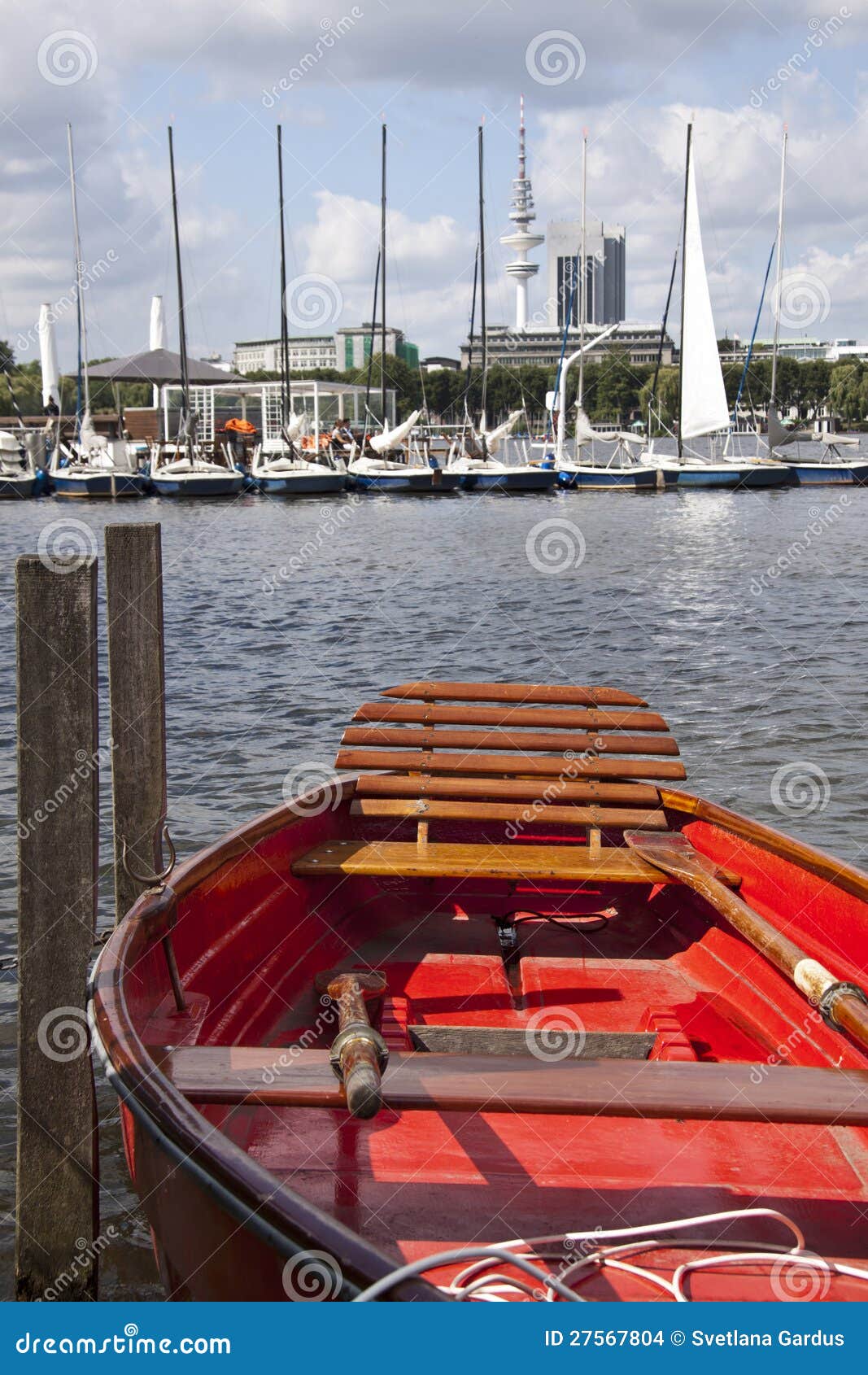 The red boat on the lake stock photo. Image of life, city - 27567804