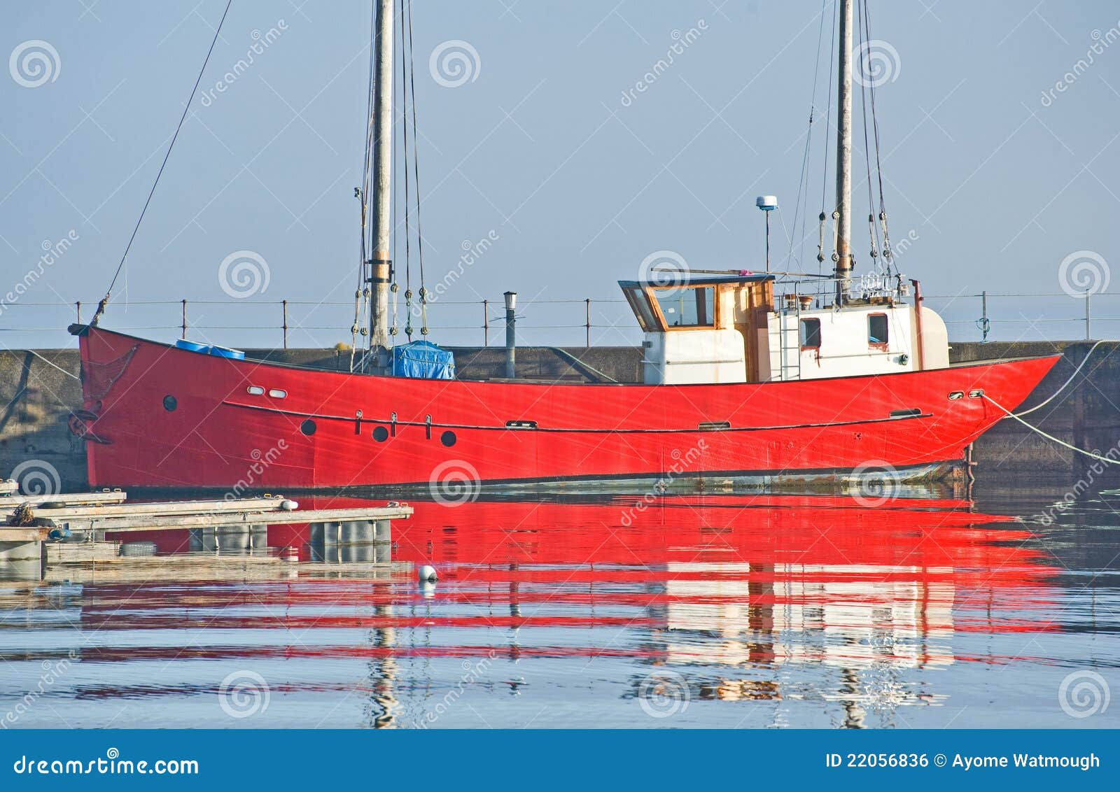 Red Boat with White Wheelhouse in Harbor. Stock Photo - Image of diesel ...