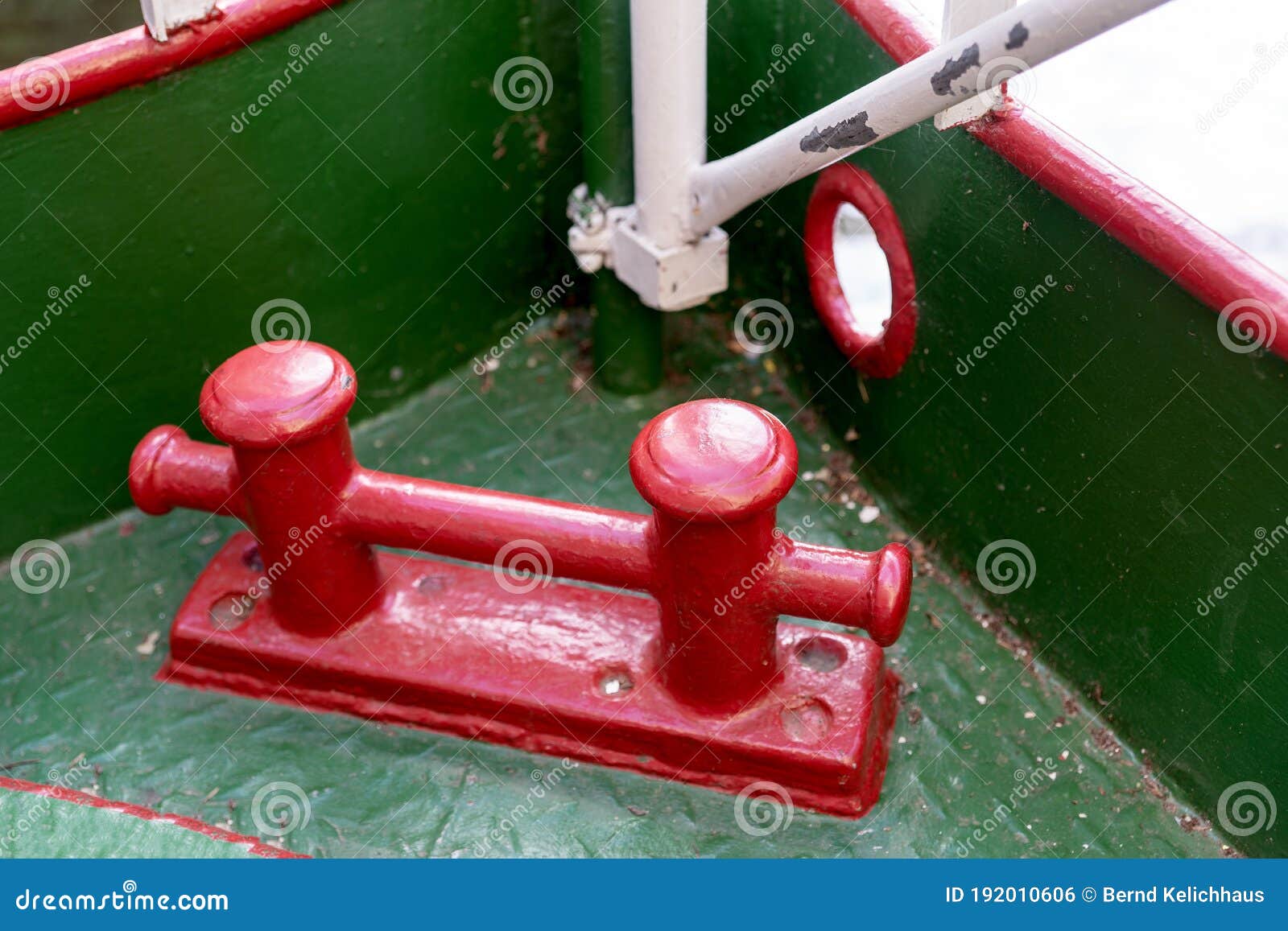Red Bollard for the Mooring of Ships, at the Bow of the Ship Stock ...