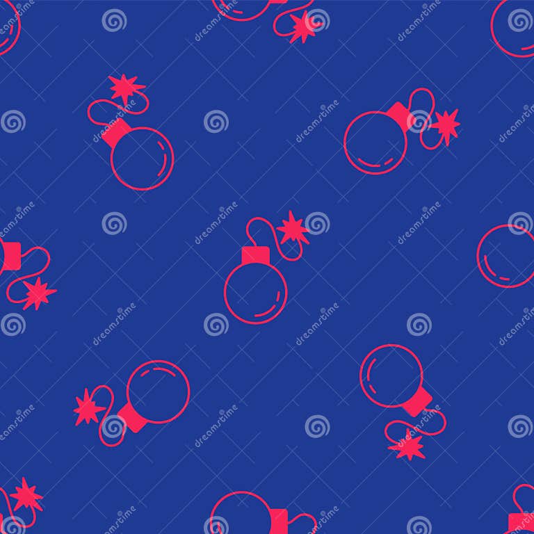 Red Bomb Ready To Explode Icon Isolated Seamless Pattern on Blue ...