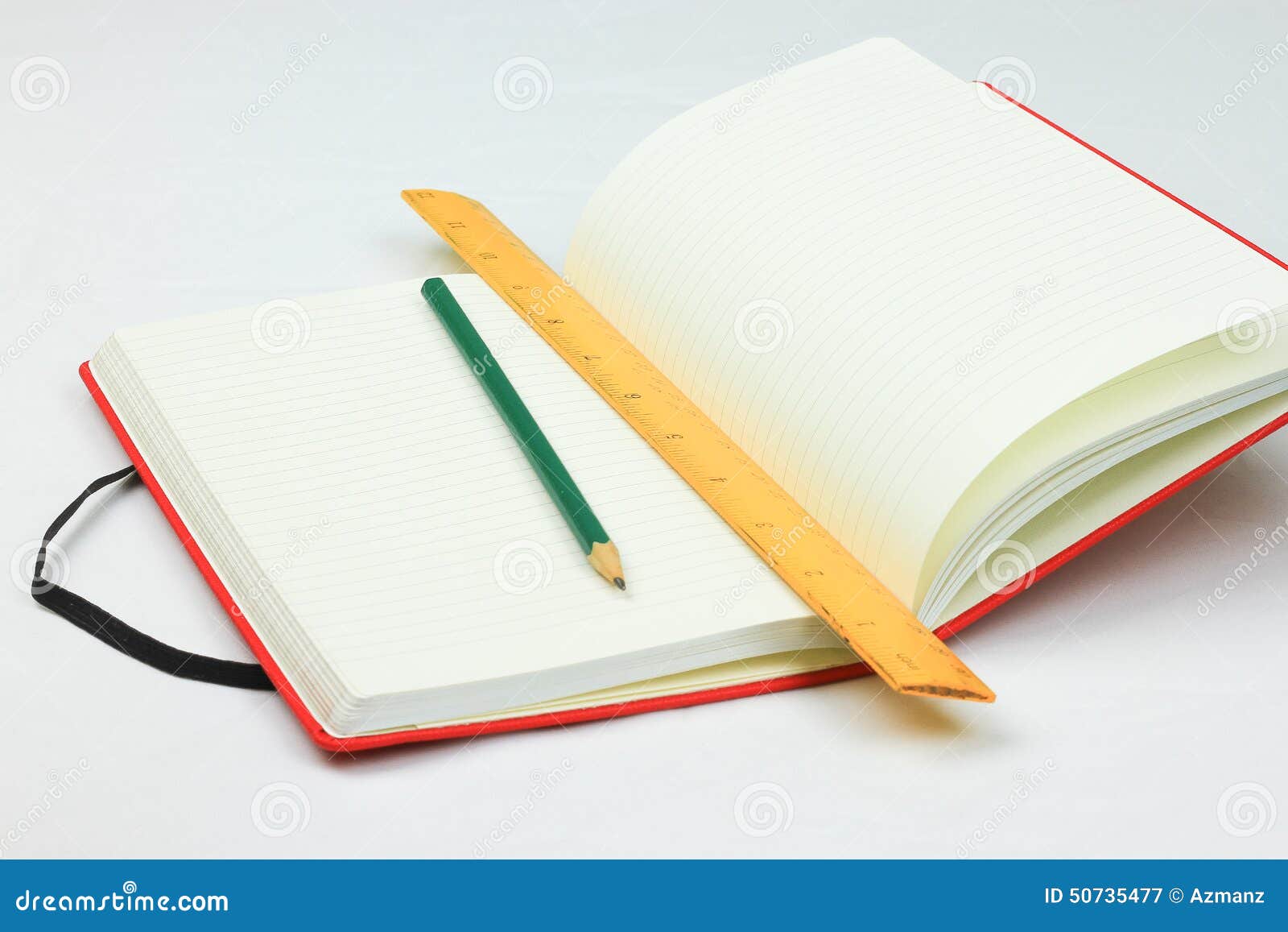 Red book,pencil and ruler stock image. Image of writing - 50735477