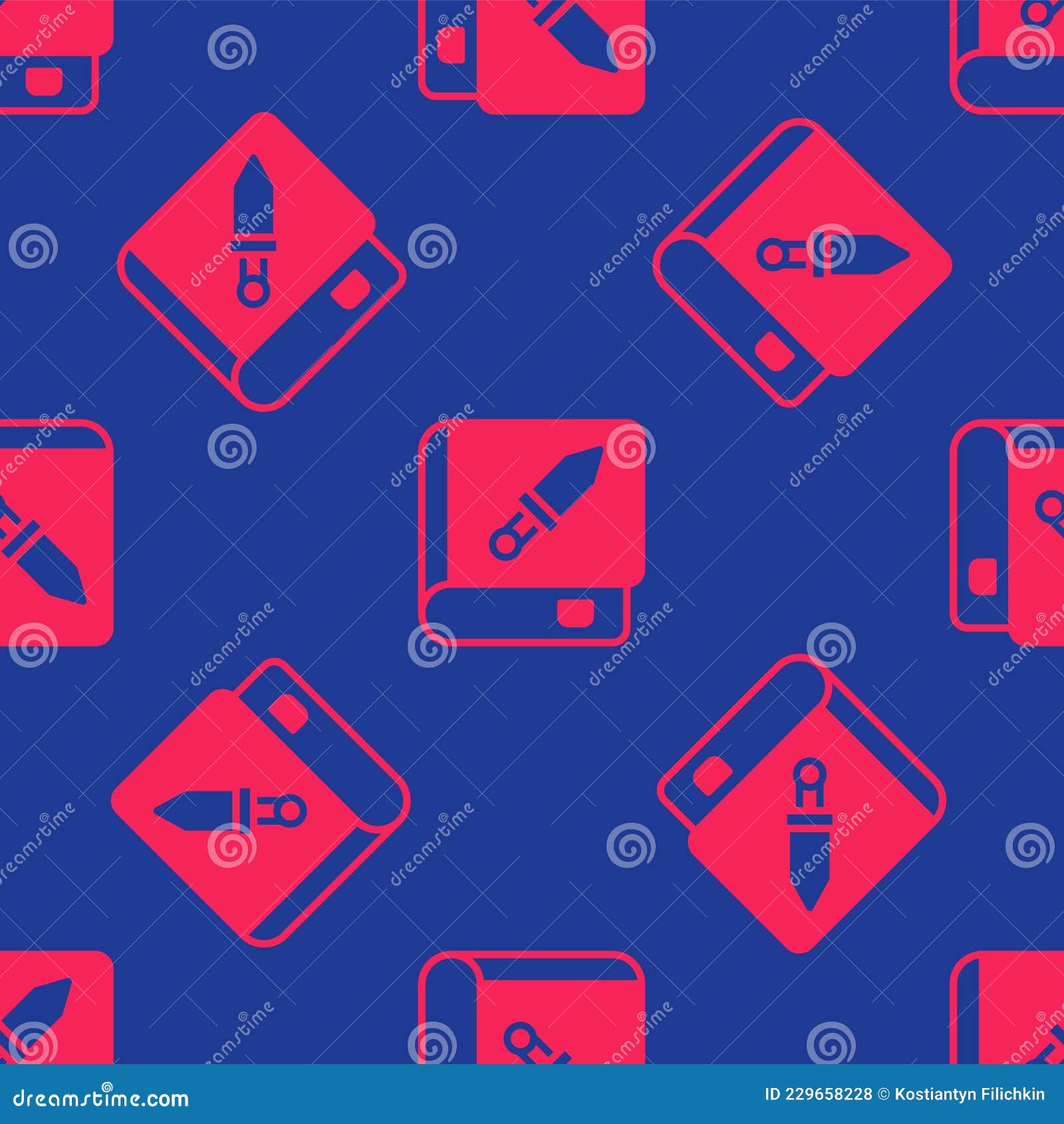 Red Book about Weapon Icon Isolated Seamless Pattern on Blue Background ...