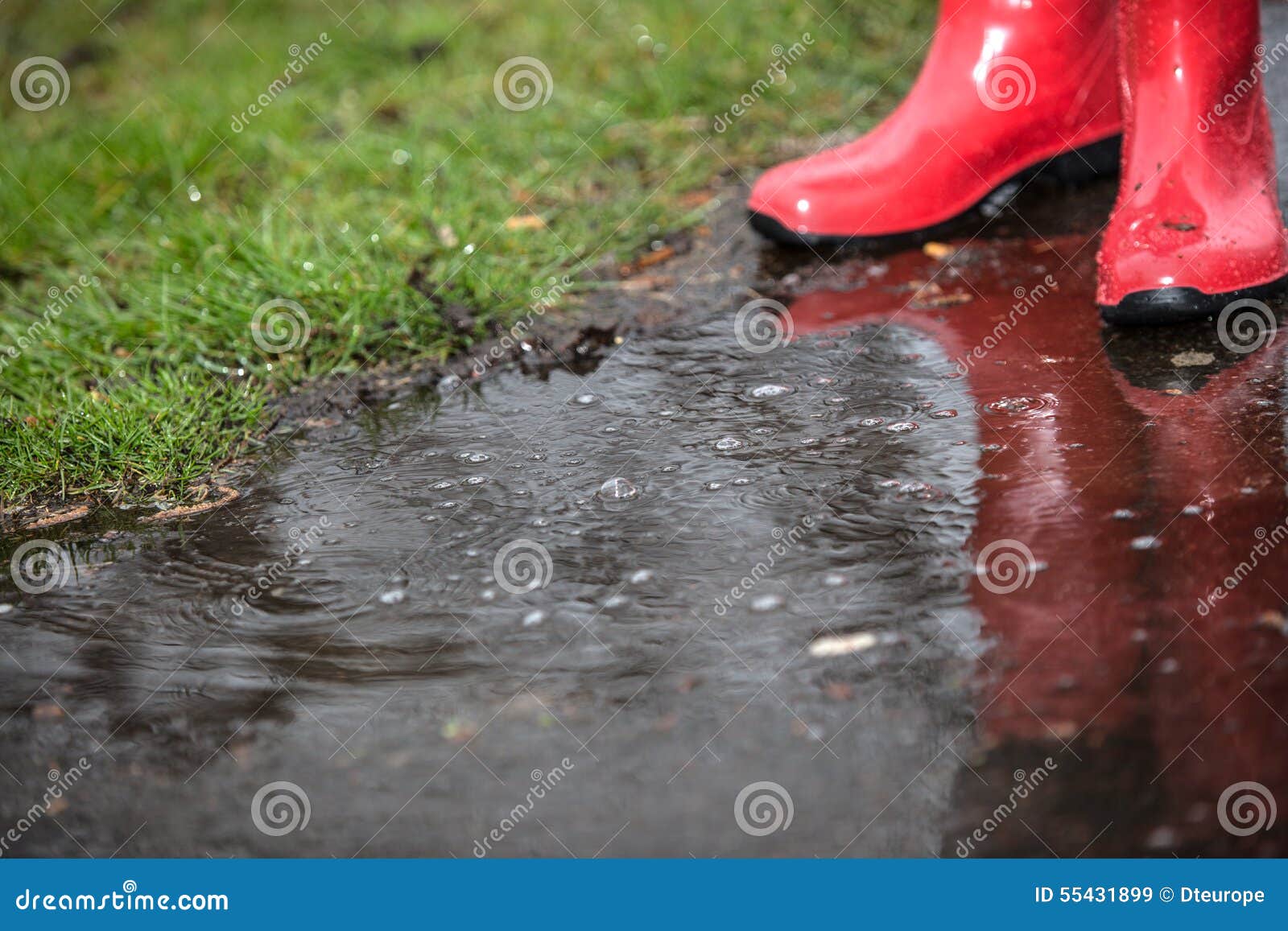 Red Boots in a Puddle with Water Drops Stock Image - Image of rainfall ...