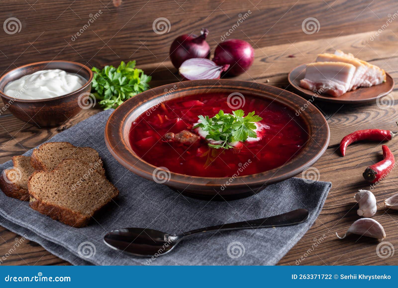 Red Borscht with Beetroot Tomato and Meat Stock Photo - Image of dish ...