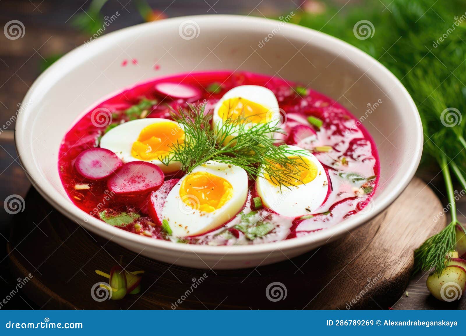 Red Borscht with Boiled Egg and Vegetables in a Plate Stock ...