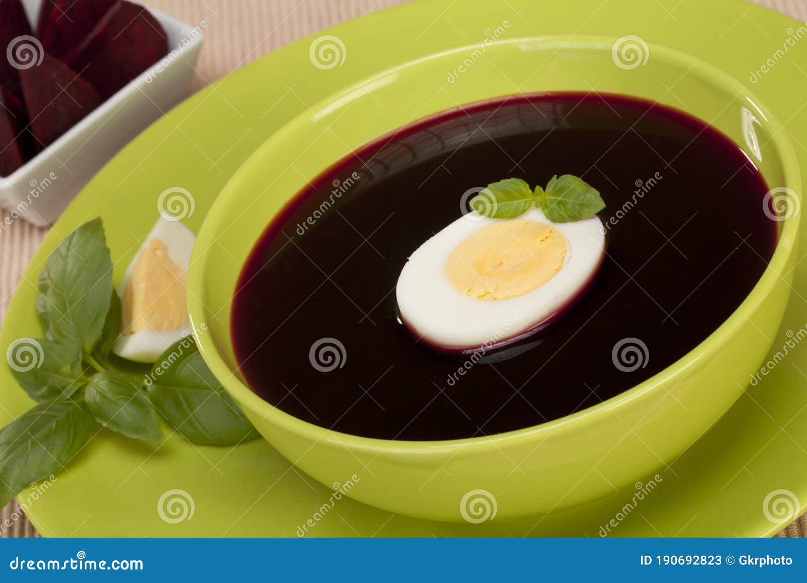 Red borscht with egg. stock image. Image of table, ready - 190692823
