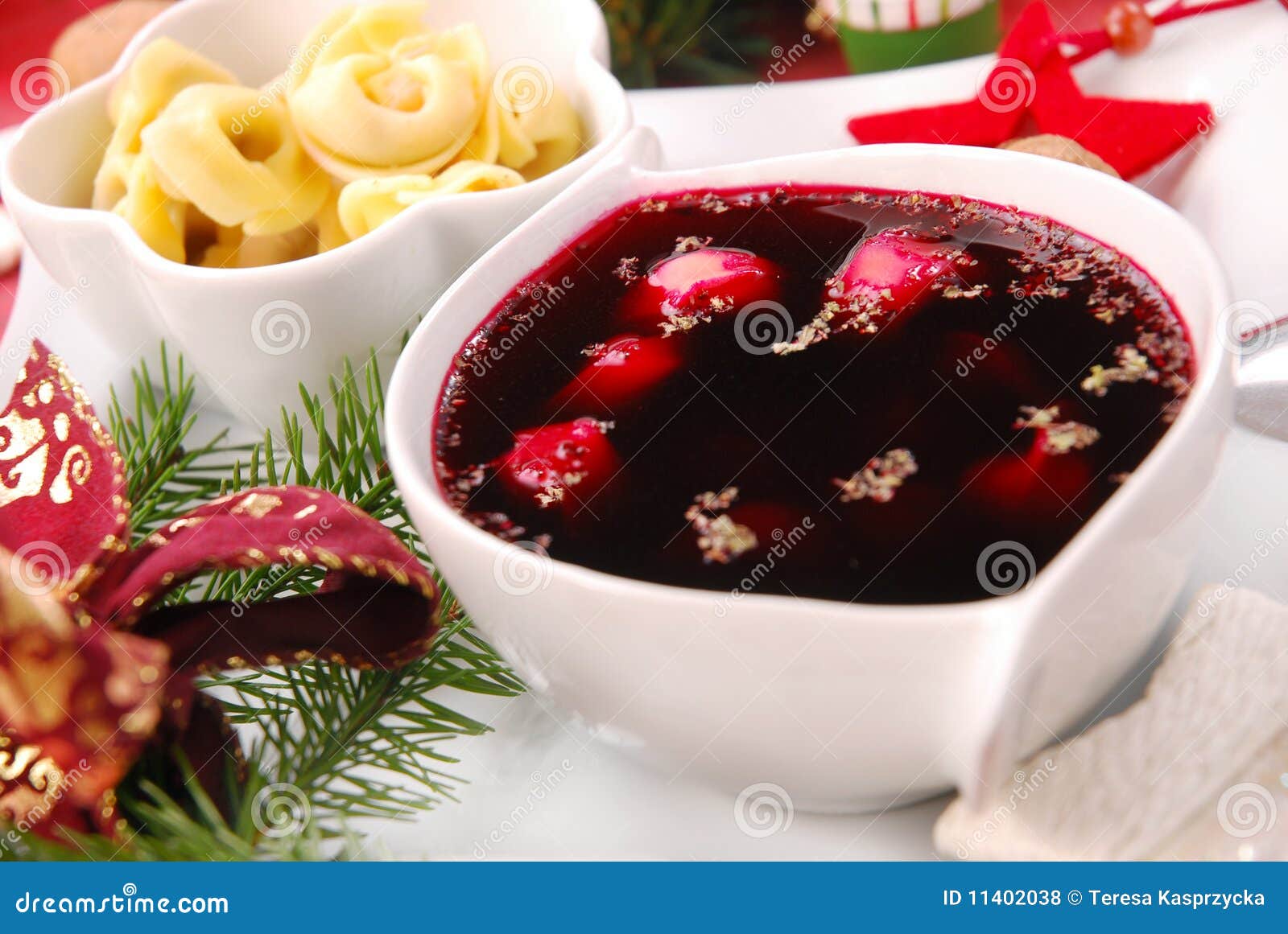 Red Borscht with Ravioli for Christmas Eve Stock Photo - Image of plate ...