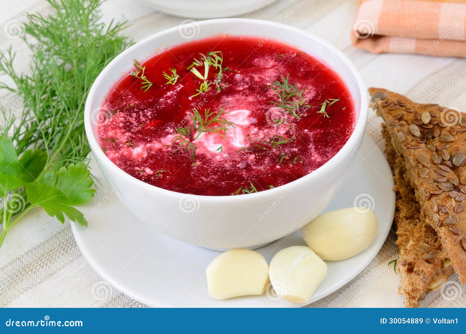 Red Borscht with Sour Cream and Dill Stock Image - Image of filling ...