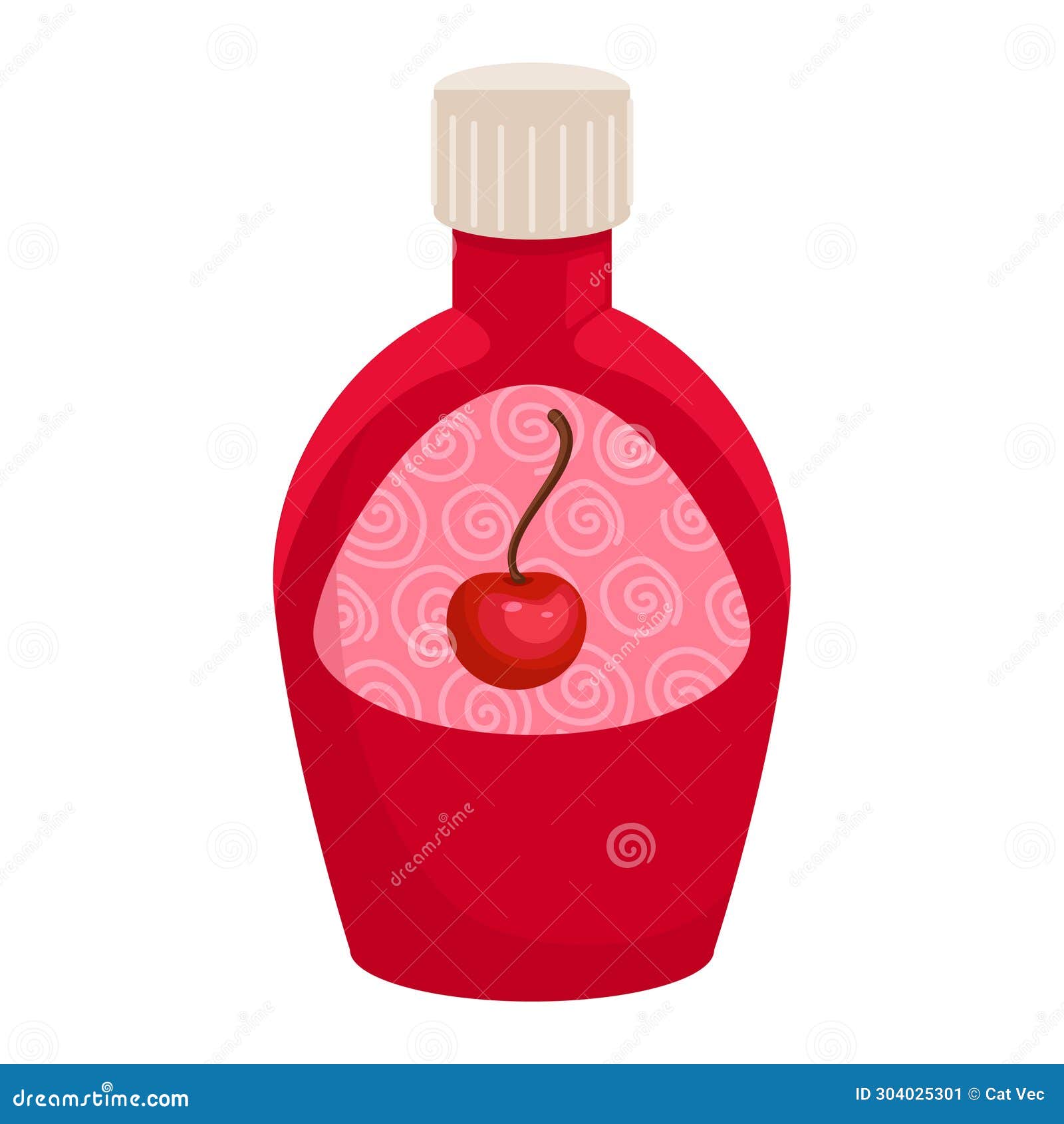 Red Bottle with Cherry Design, Transparent Content, Cute Illustration ...