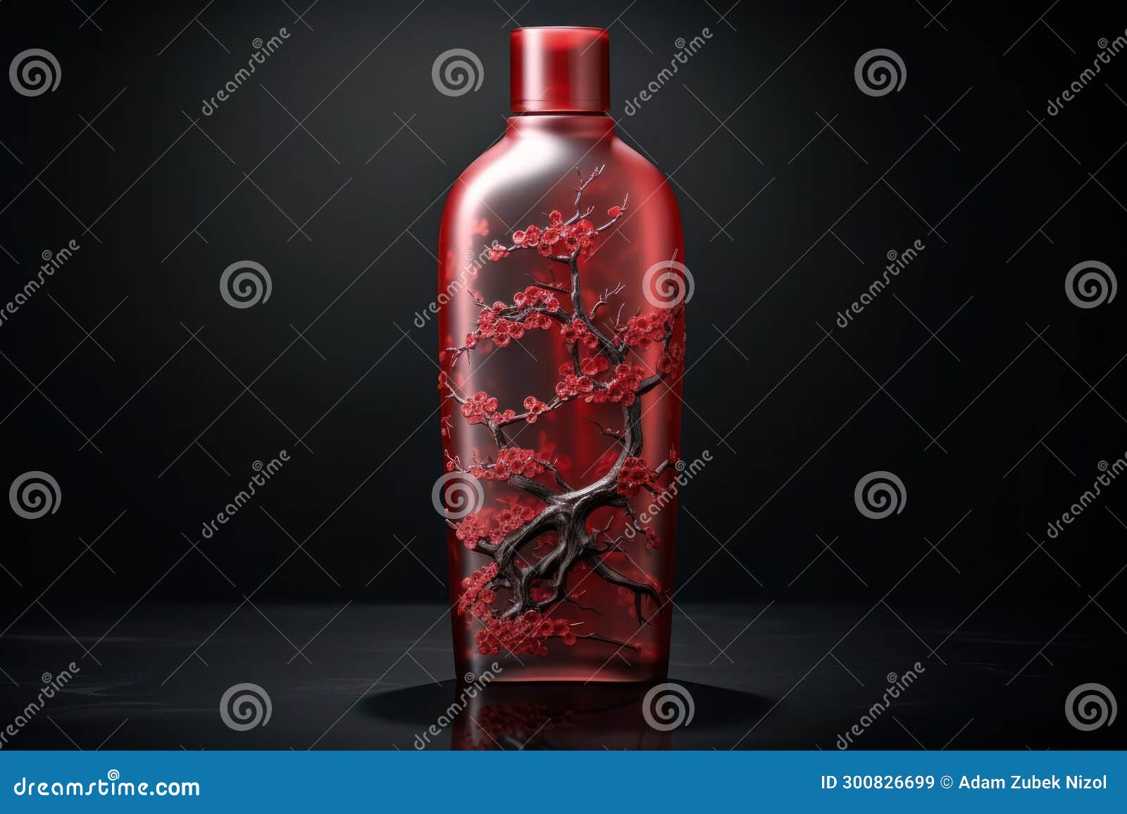 A Red Bottle with a Tree Design on it Stock Illustration - Illustration ...