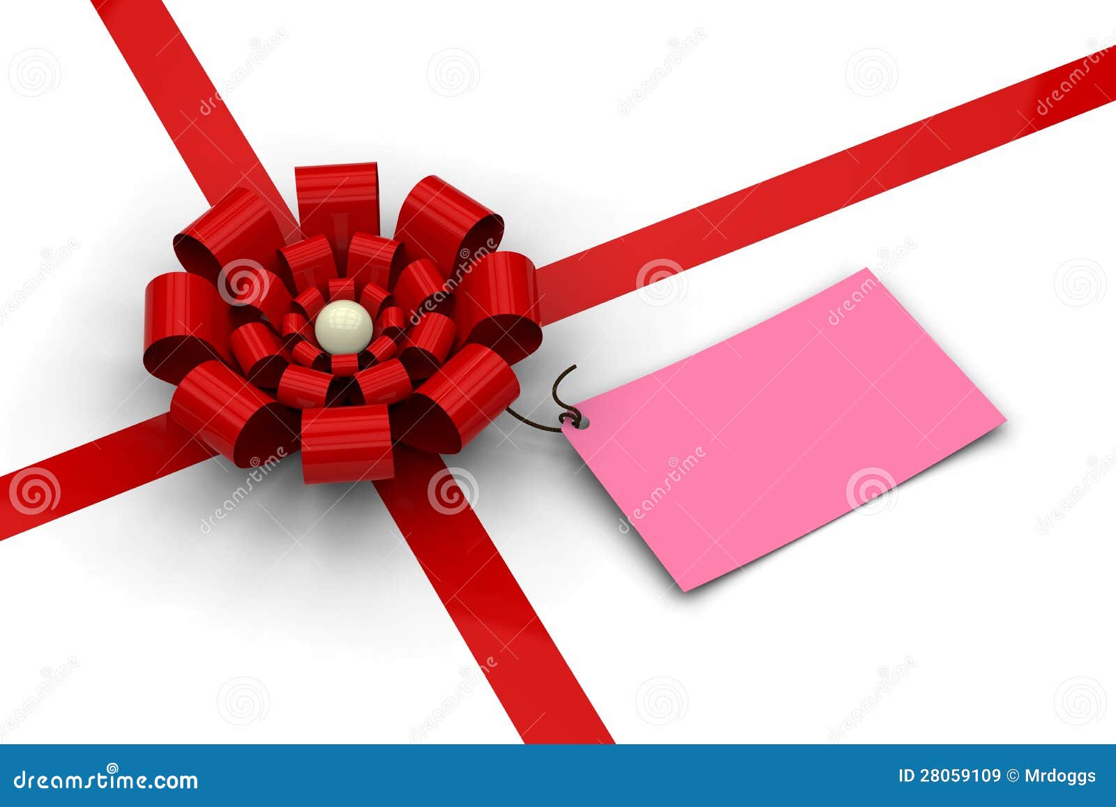 Red Bow with Blank Pink Tag Stock Illustration - Illustration of pink ...
