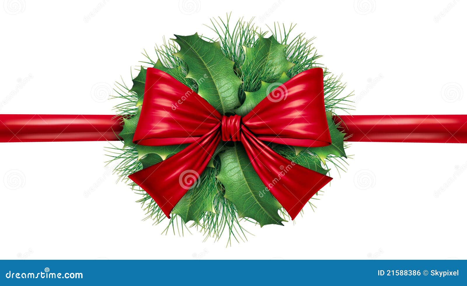 Red Bow with Pine Border and Circular Decoration Stock Illustration ...