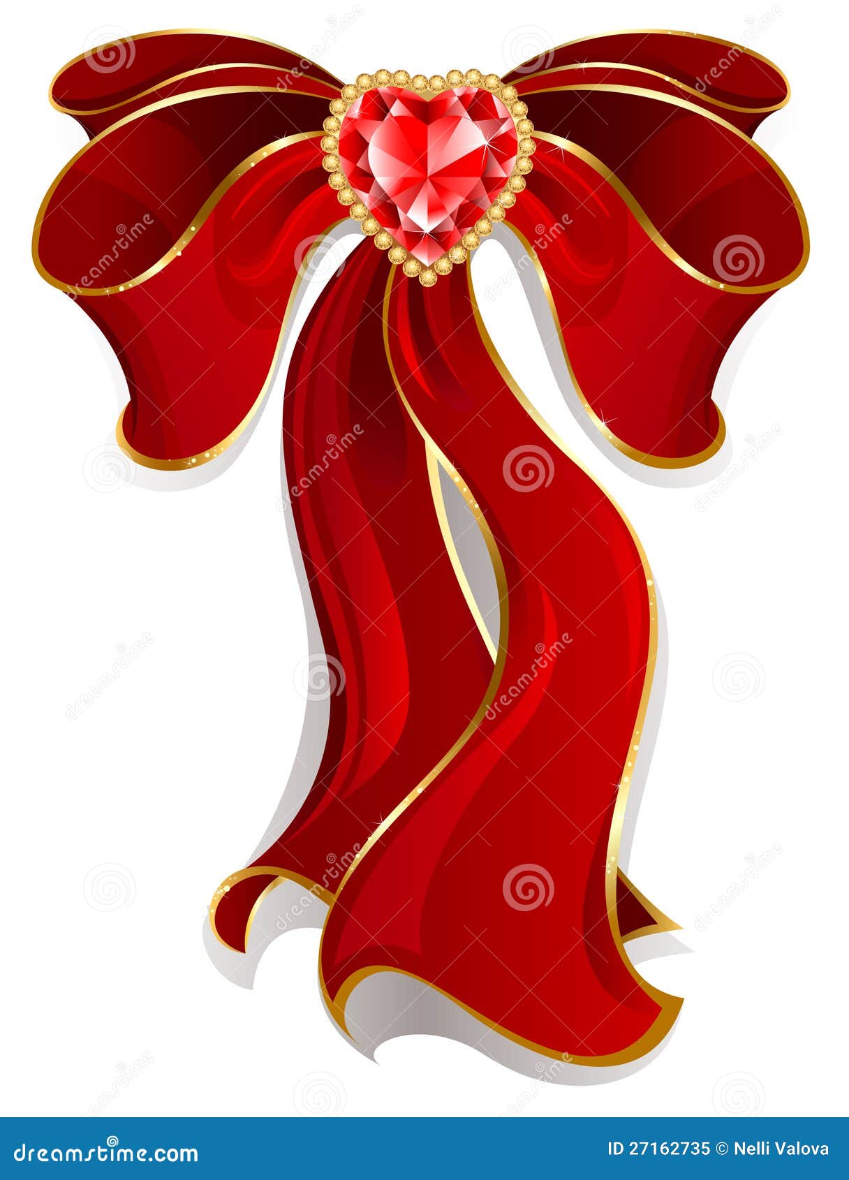 Red bow with ruby heart stock vector. Illustration of element - 27162735
