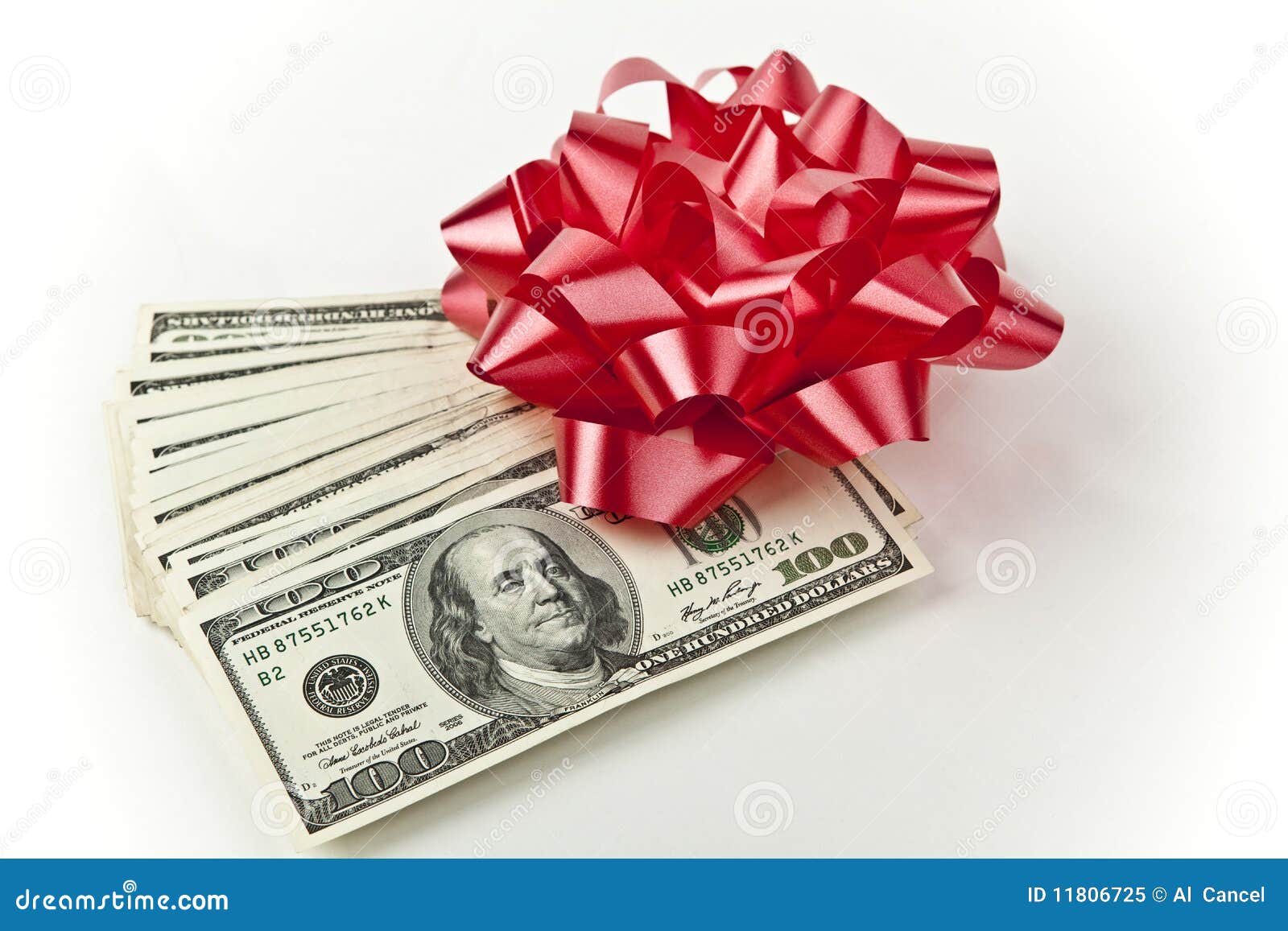 Red Bow with Stack of Money Stock Image - Image of dollar, background ...
