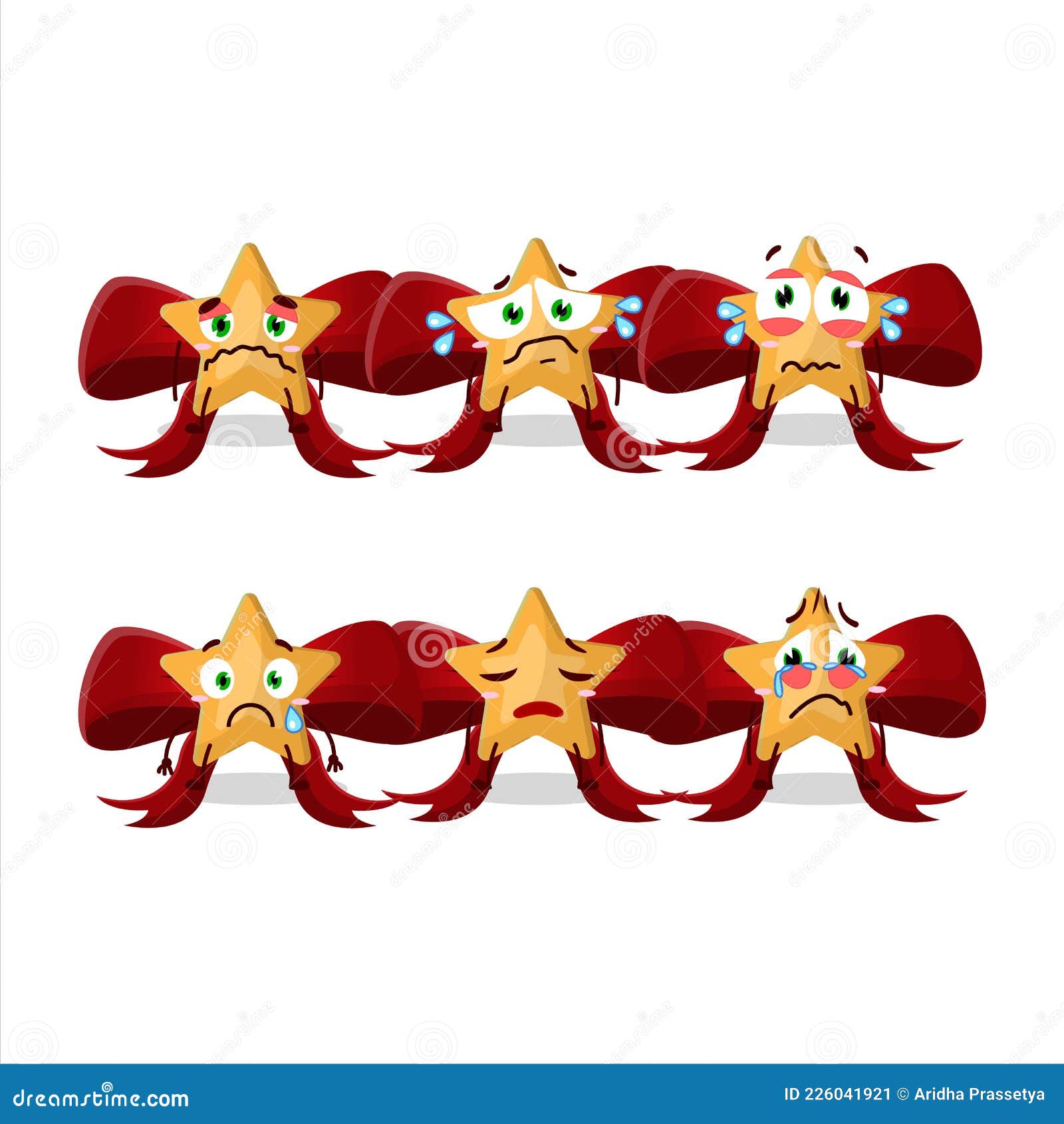 Red Bow with Star Cartoon Character with Sad Expression Stock Vector ...