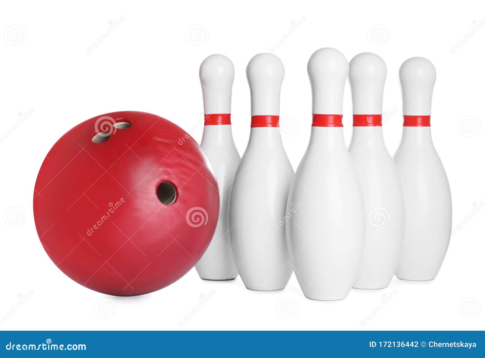 Red Bowling Ball and Pins Isolated Stock Photo - Image of play, leisure ...