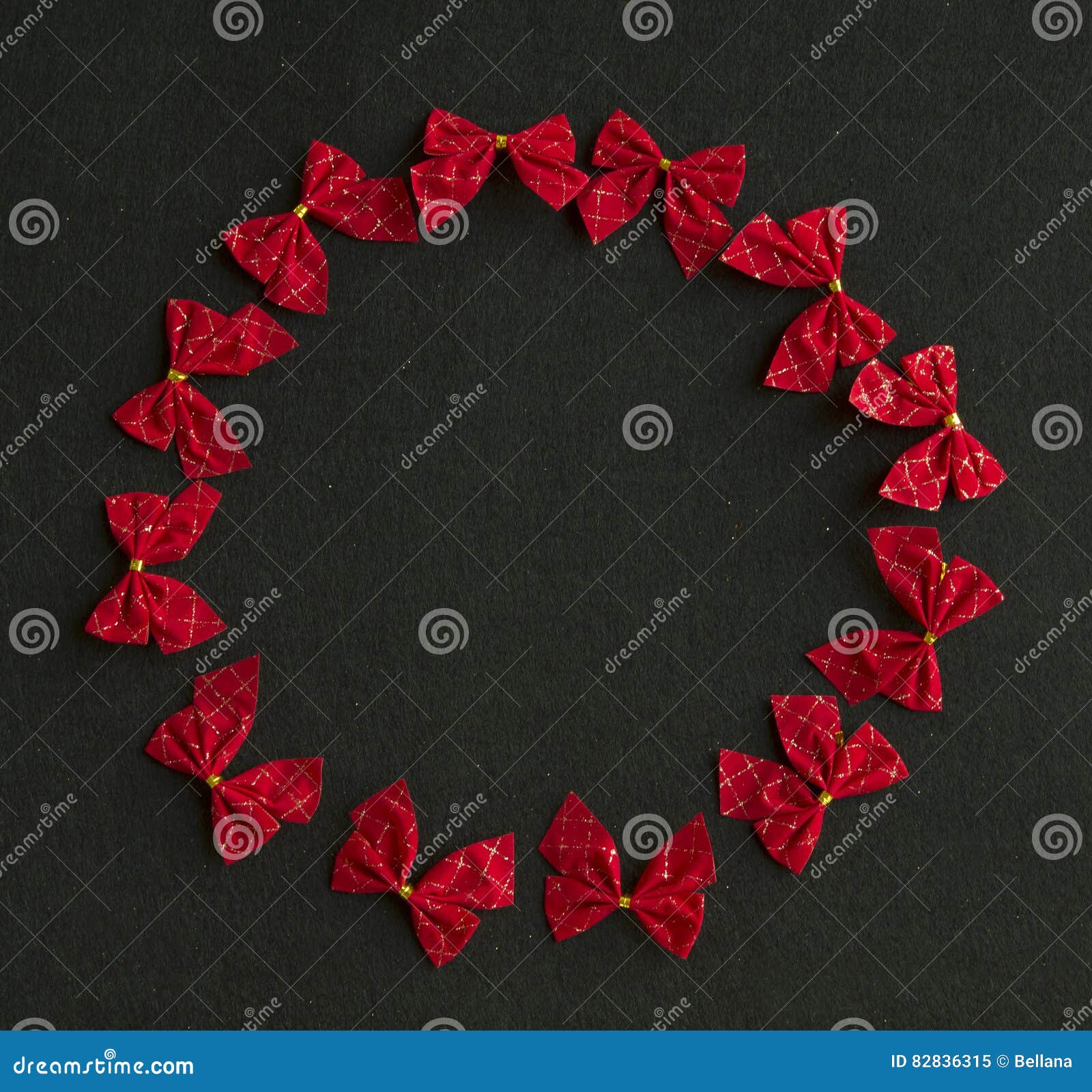 Red Bows in Circle on the Black Background Stock Image - Image of ...