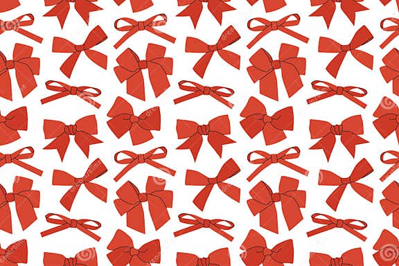 Red Bows Different Forms Seamless Patterns on White Background. Ribbons ...