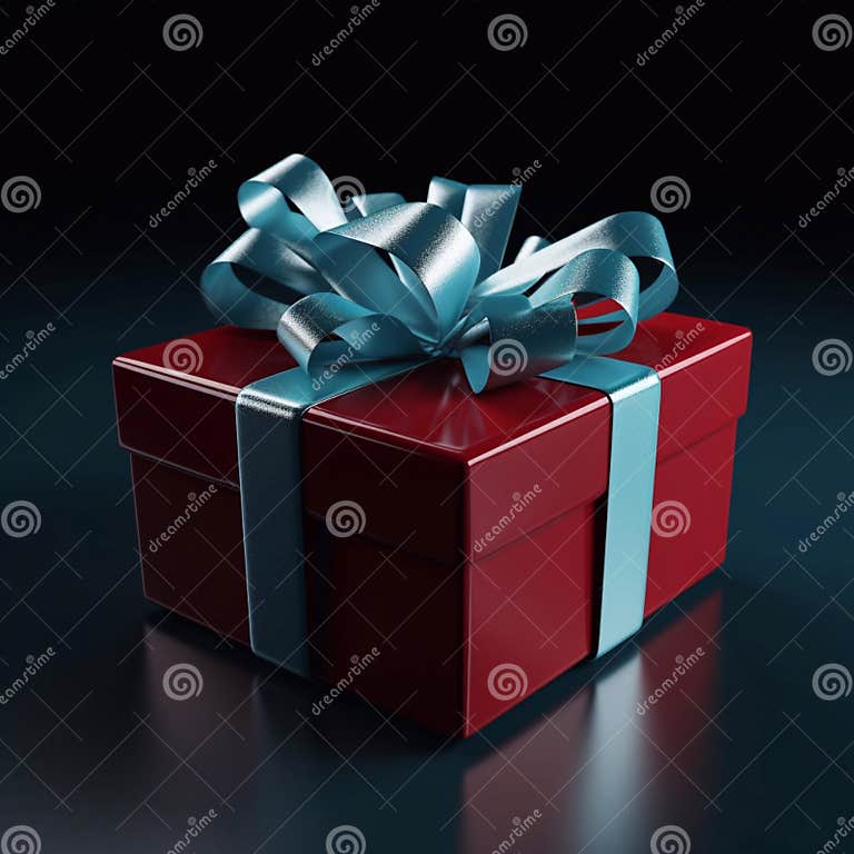 Red Box with Blue Bow on Dark Background. Gift Packaging. Generative AI ...