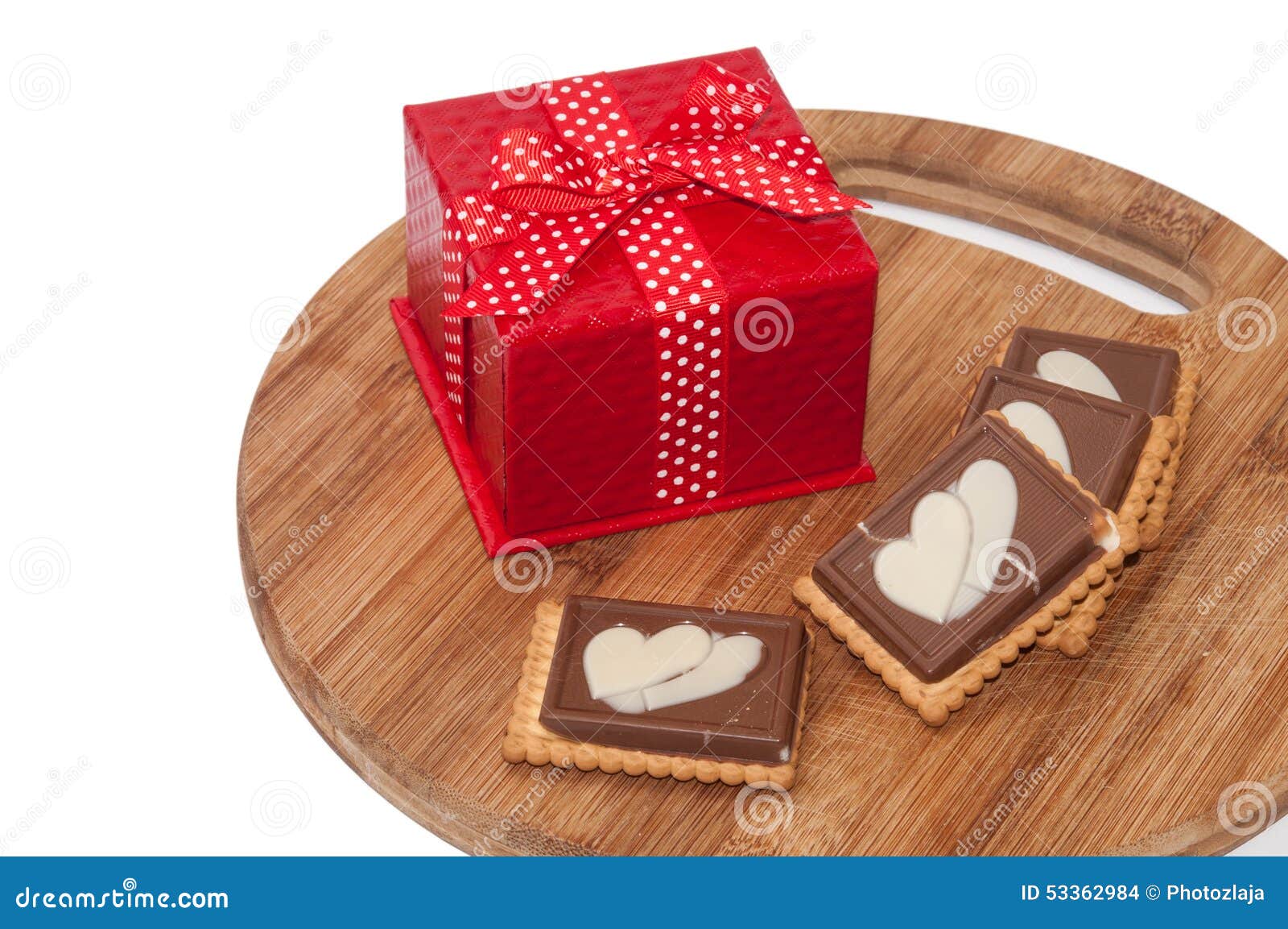 The Red Box with Bow and Chocolate Biscuits Stock Photo - Image of ...