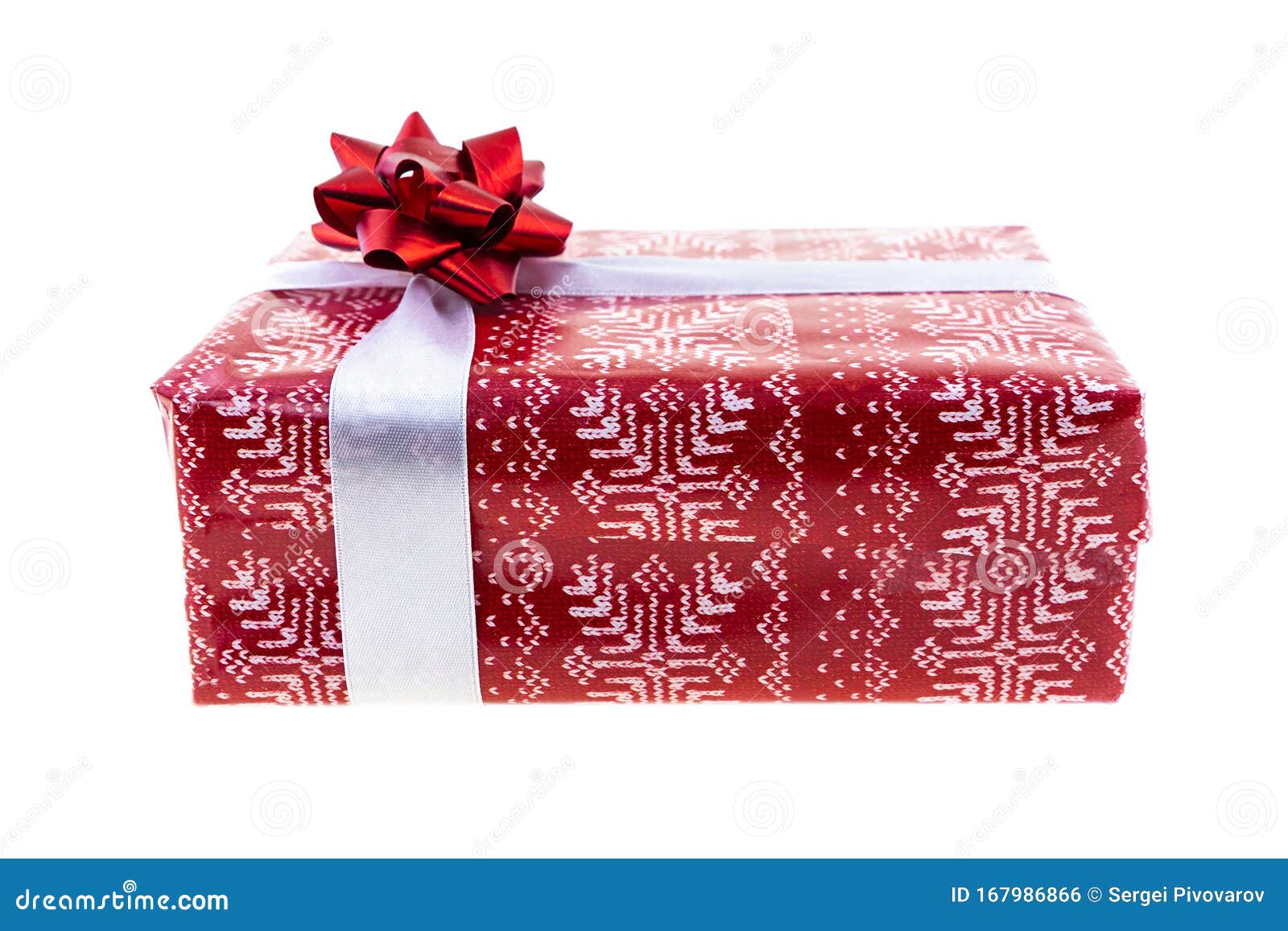 Red Box Christmas Present. Side View Rectangular Christmas Gift Ribbon ...