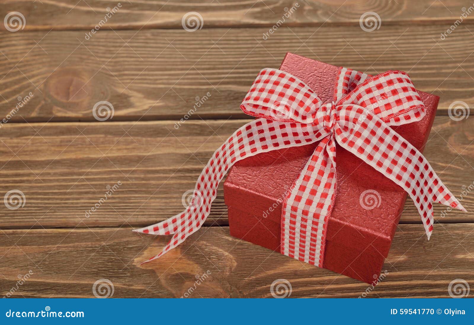Red Box Decorated with Ribbon Stock Photo - Image of checkered, gift ...
