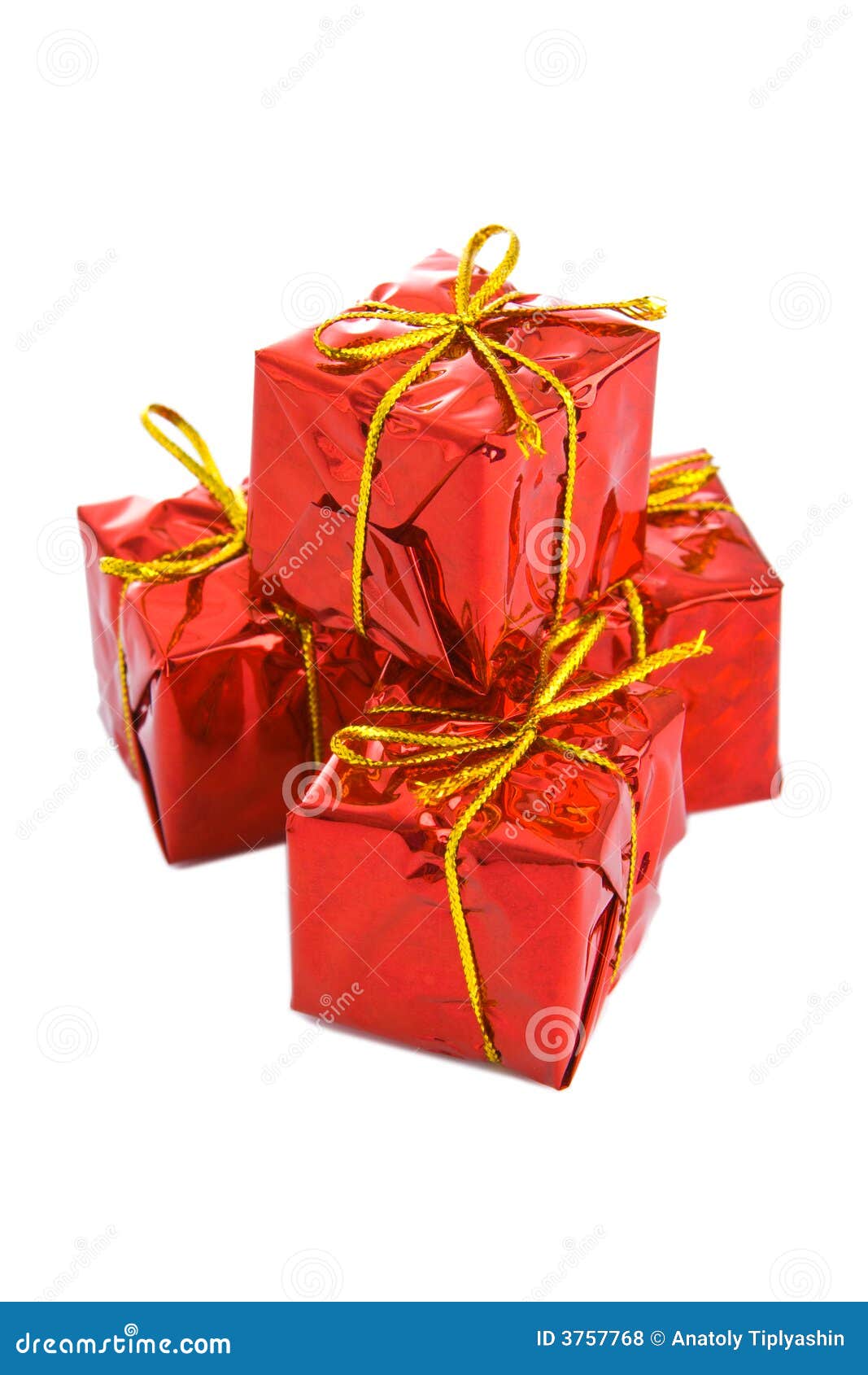Red box gift with gold bow stock photo. Image of surprise - 3757768