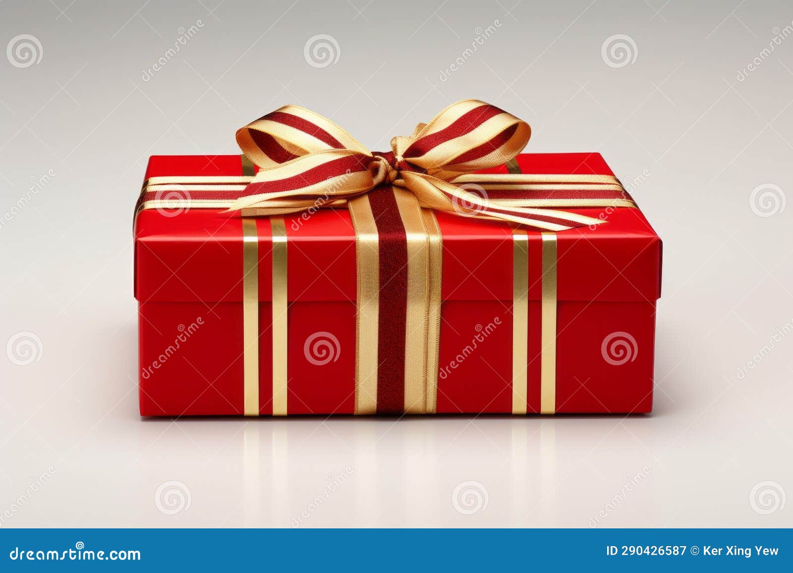Red Box with a Gold Ribbon and a Bow Stock Illustration - Illustration ...